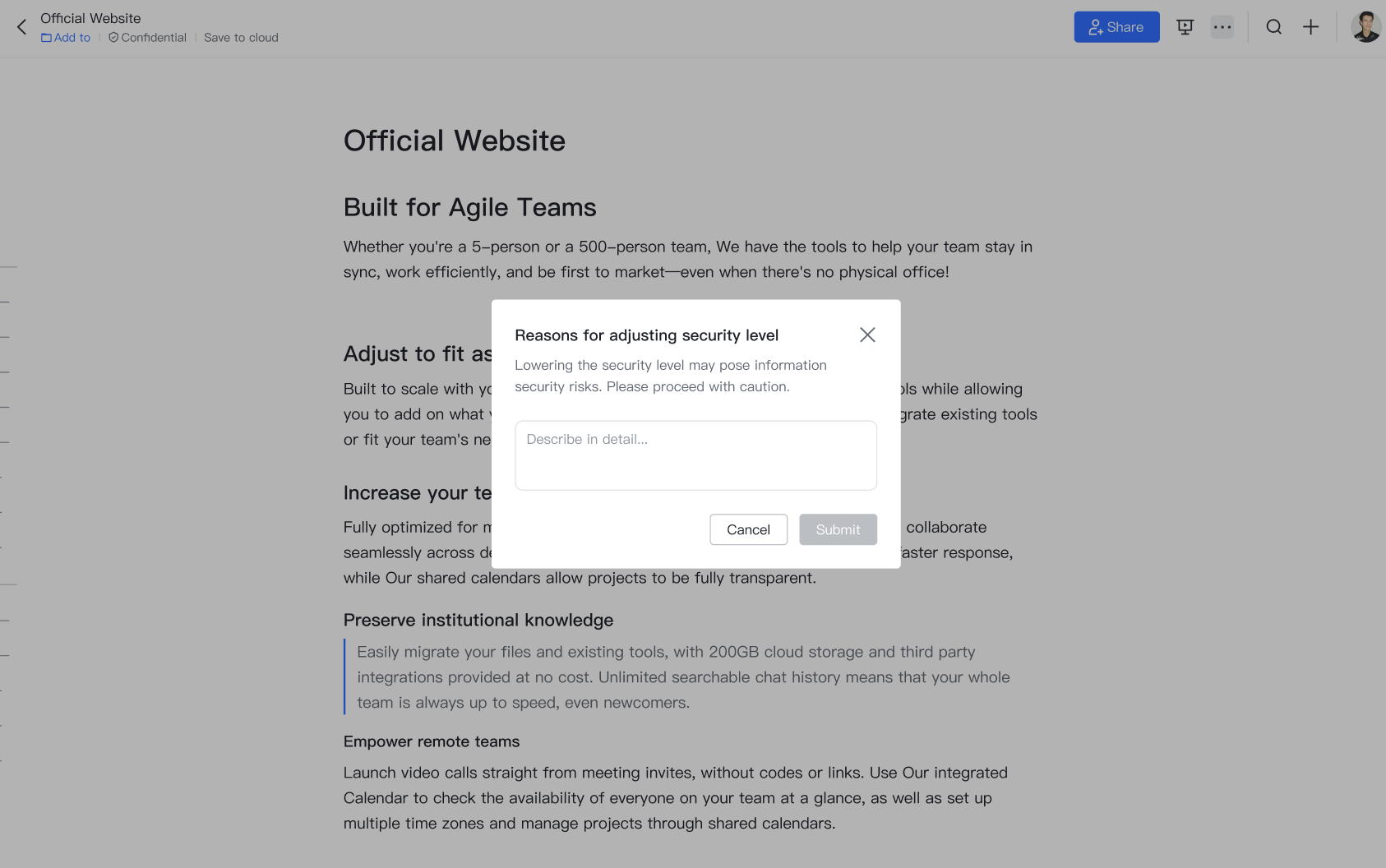 Set security levels for documents
