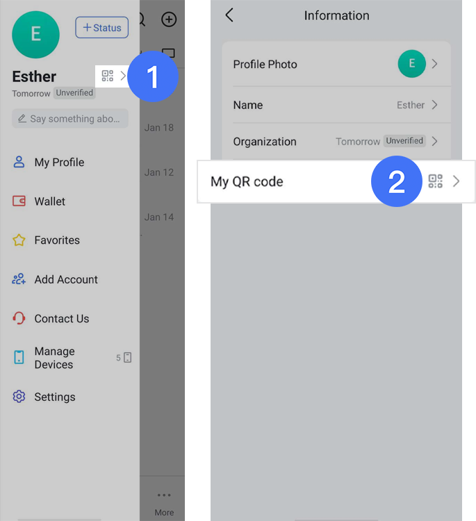 Share contact card, QR code, and link