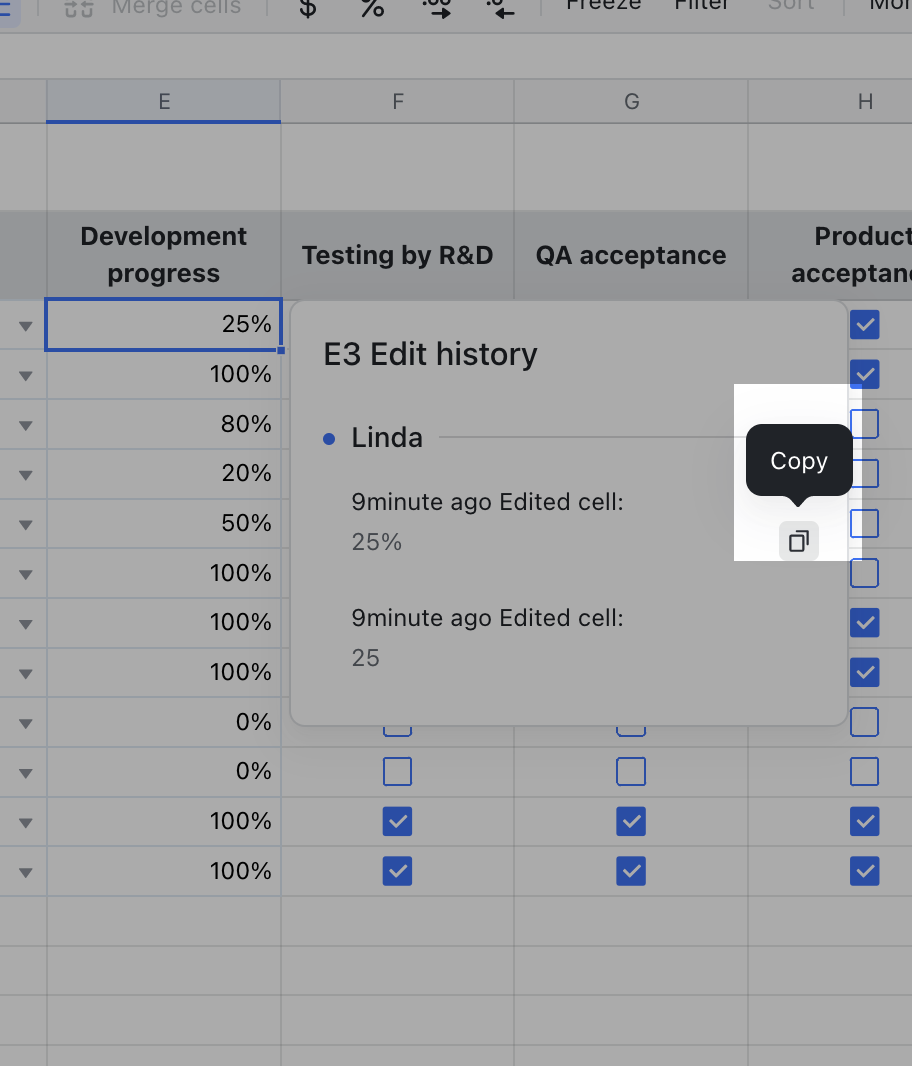 Check cell edit history in Sheets