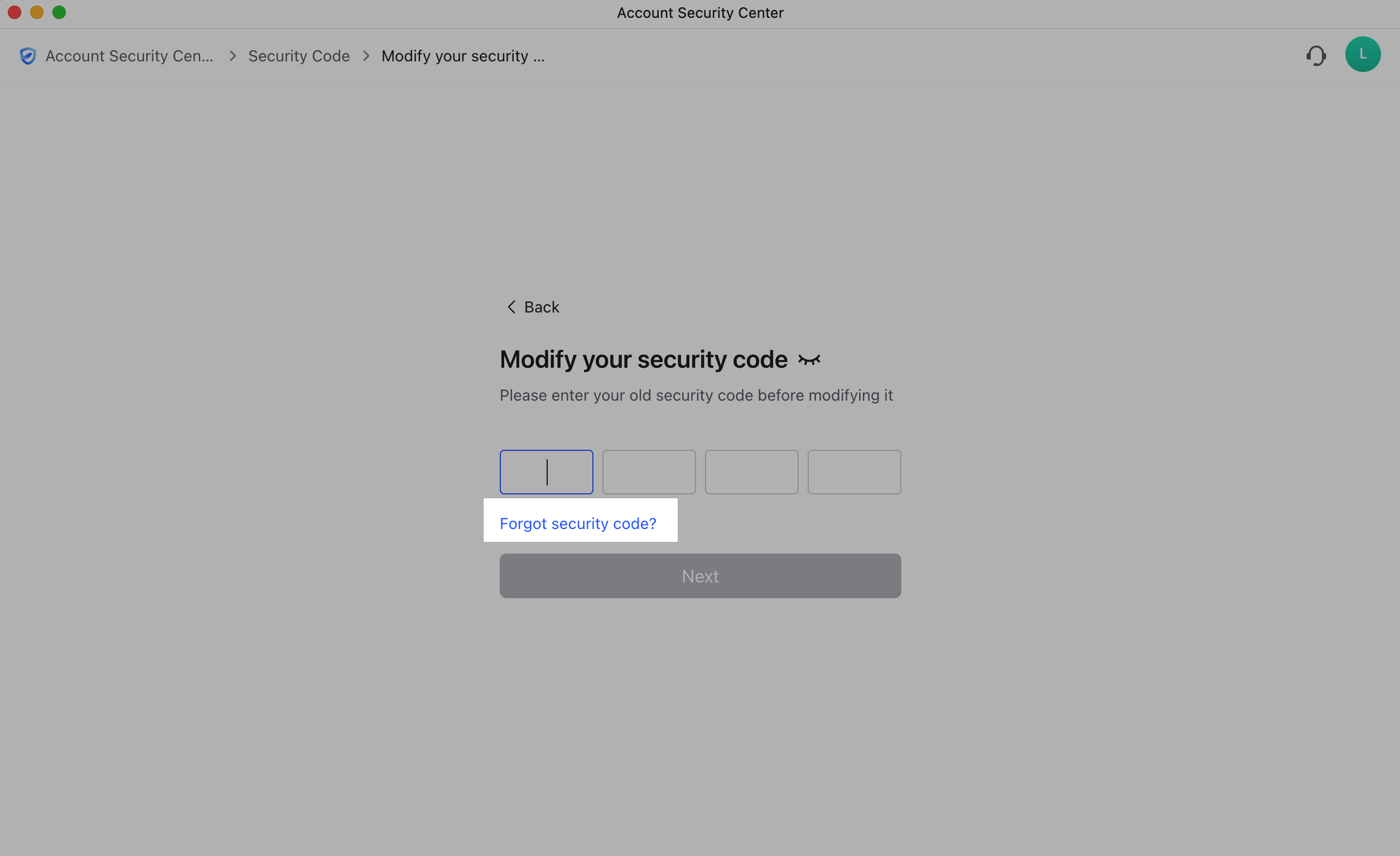 Set or change security code
