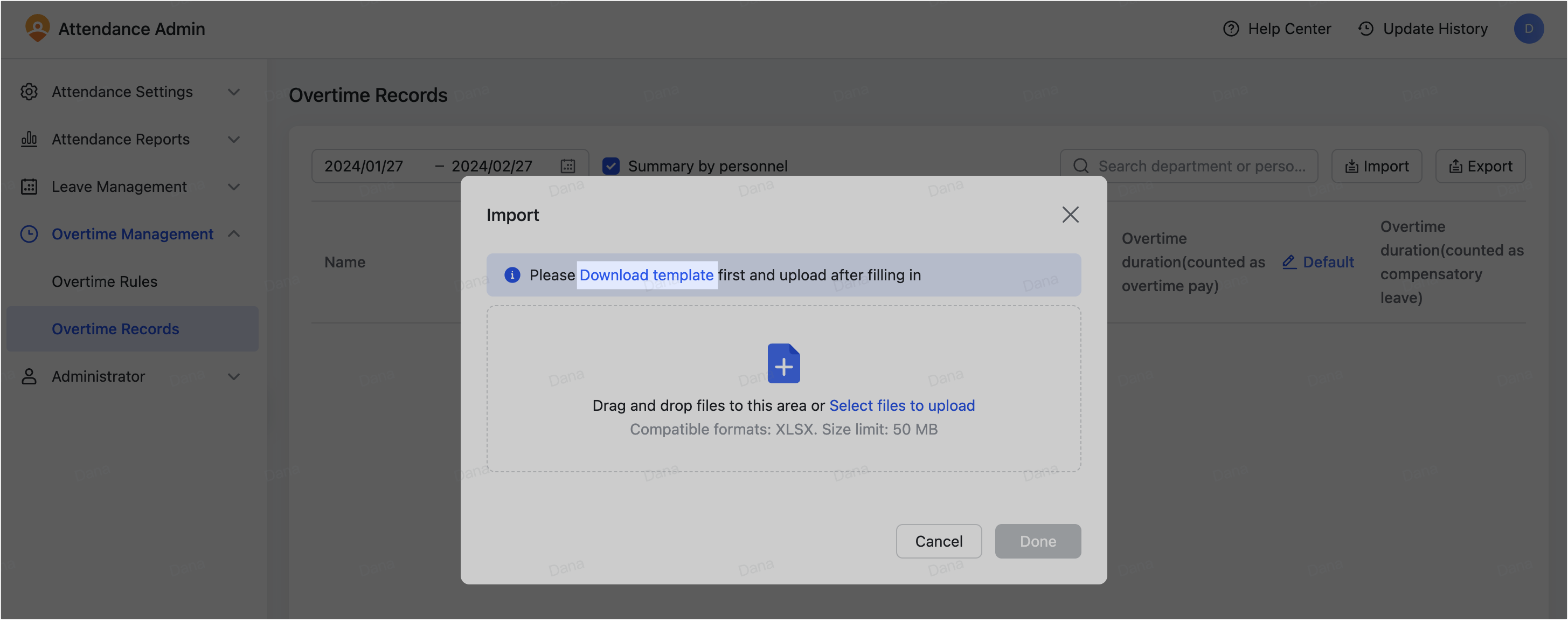 Admin | Import overtime records