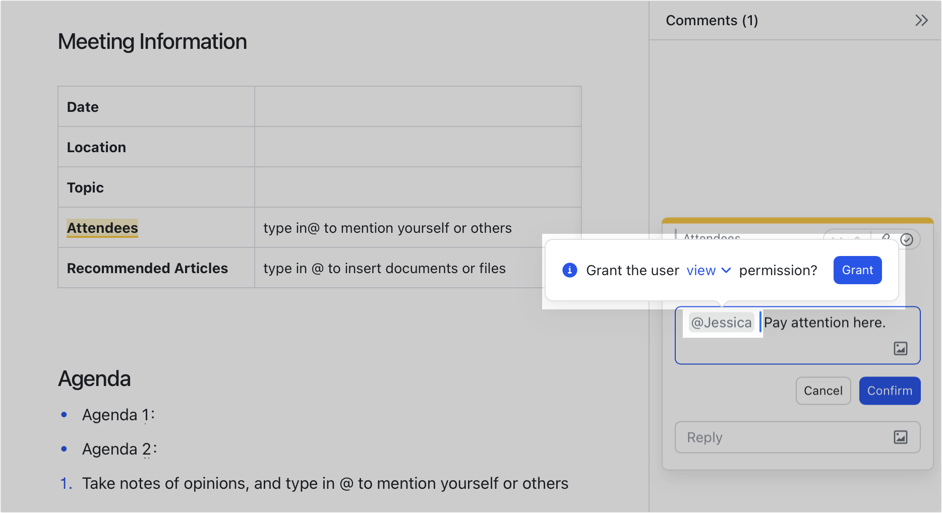 Comment, @mention, and like in Docs
