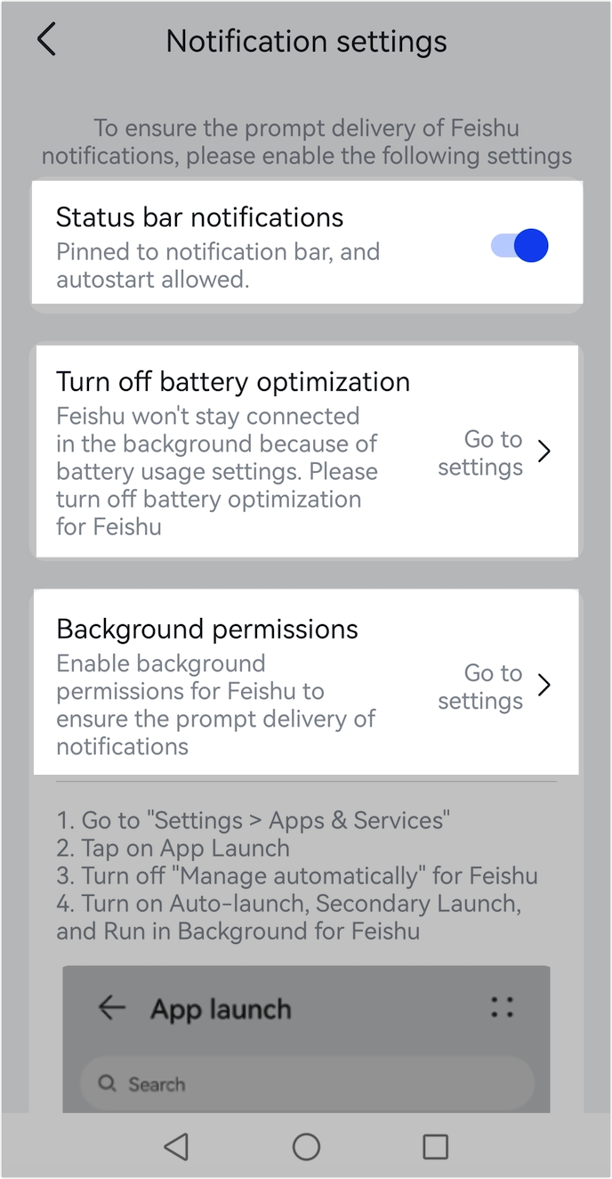 Troubleshoot Feishu notification issues on Android devices