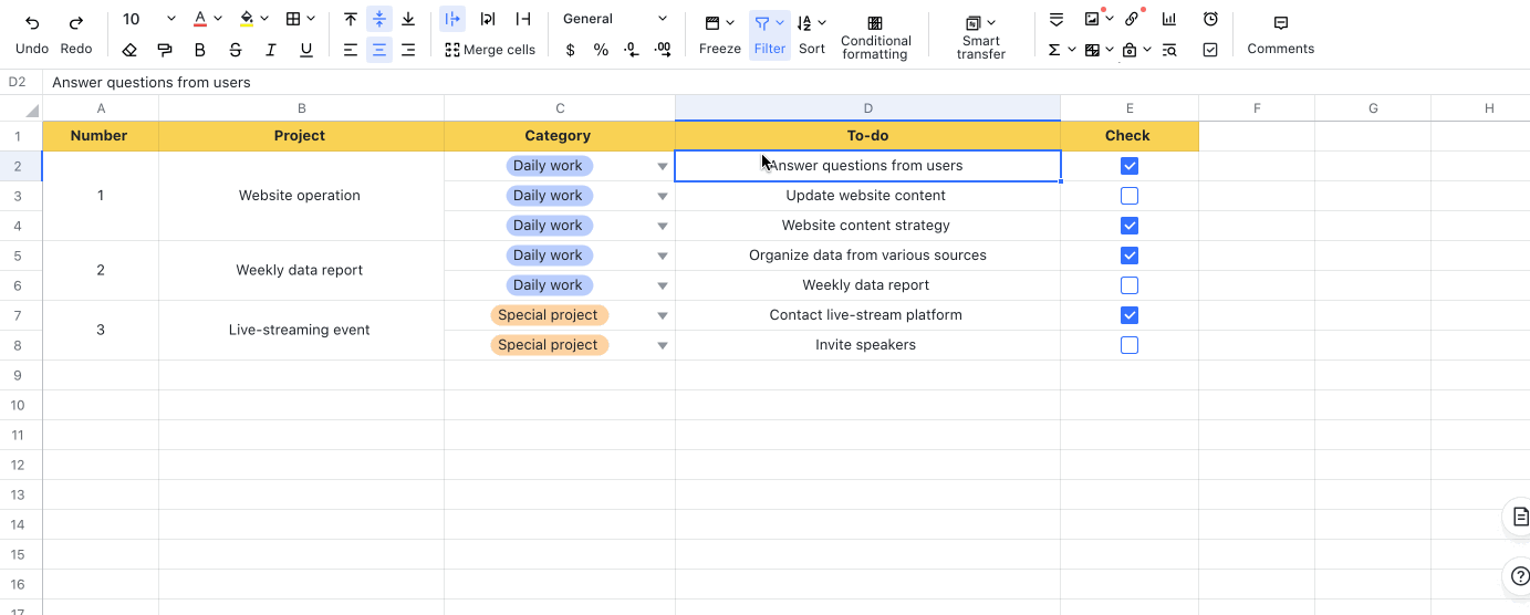 Use checkboxes in Sheets