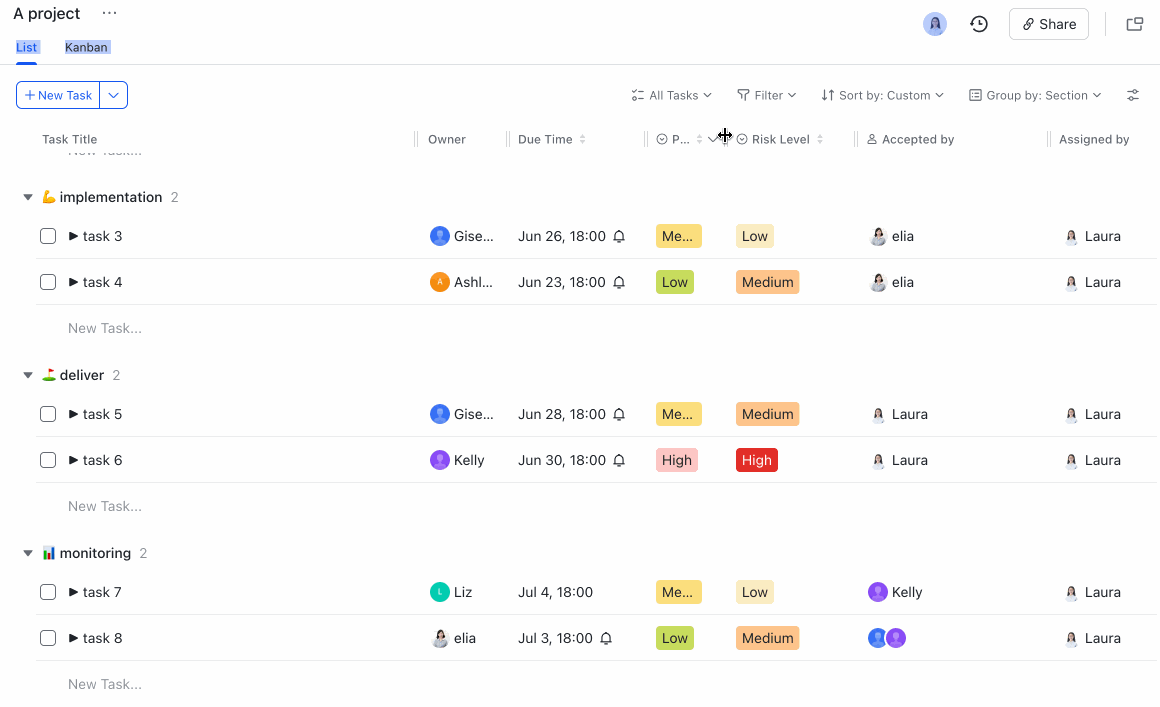Add custom fields in Task List