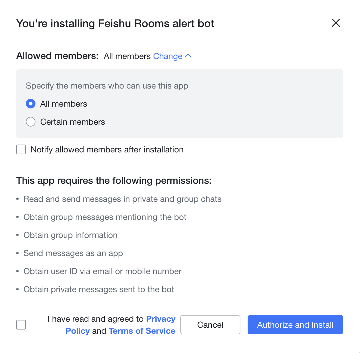 Admin | Configure the Feishu Rooms alert bot