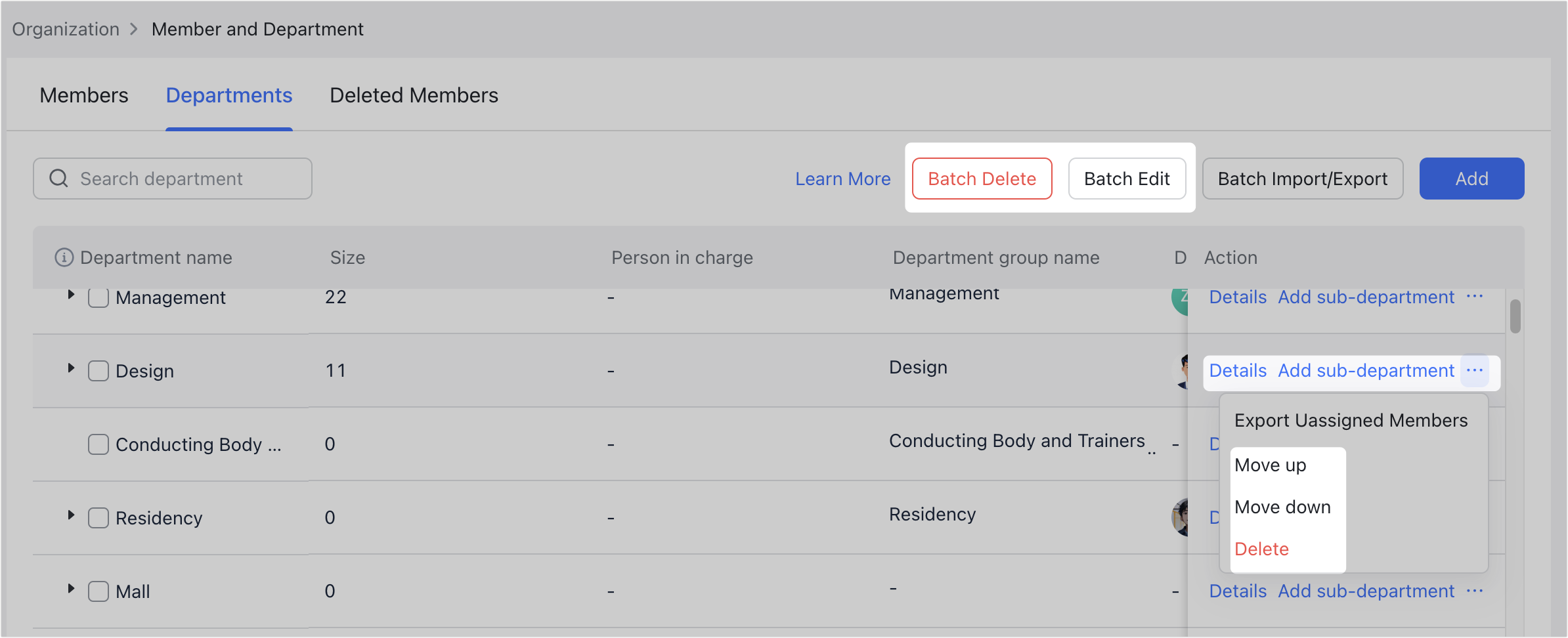 Admin | Create departments and department groups