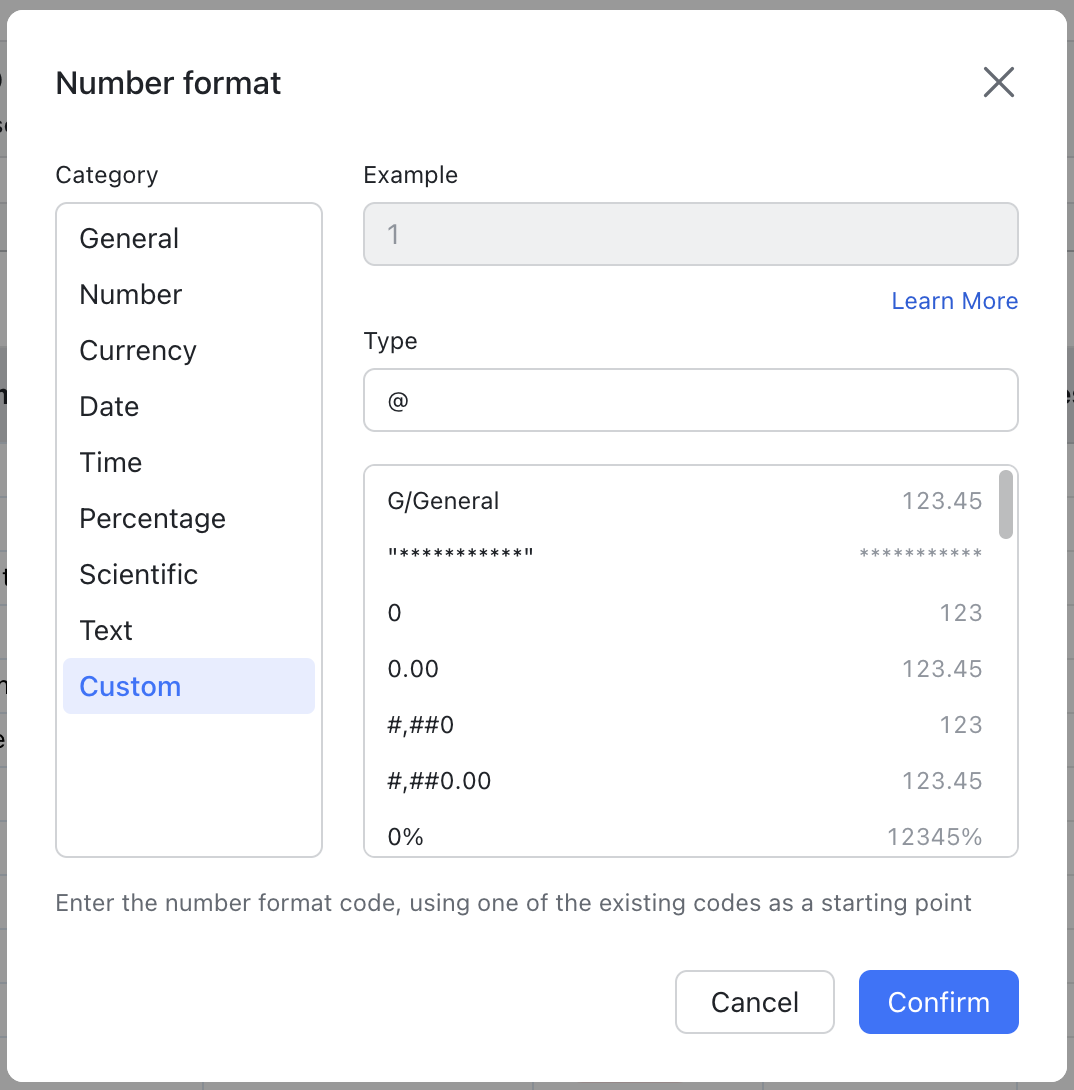 Change the number format in Sheets