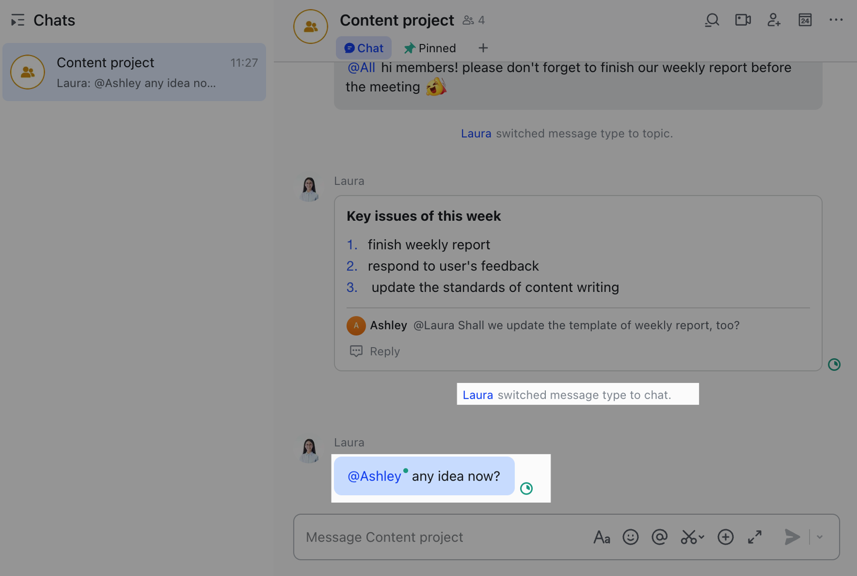 Switch message type in a group