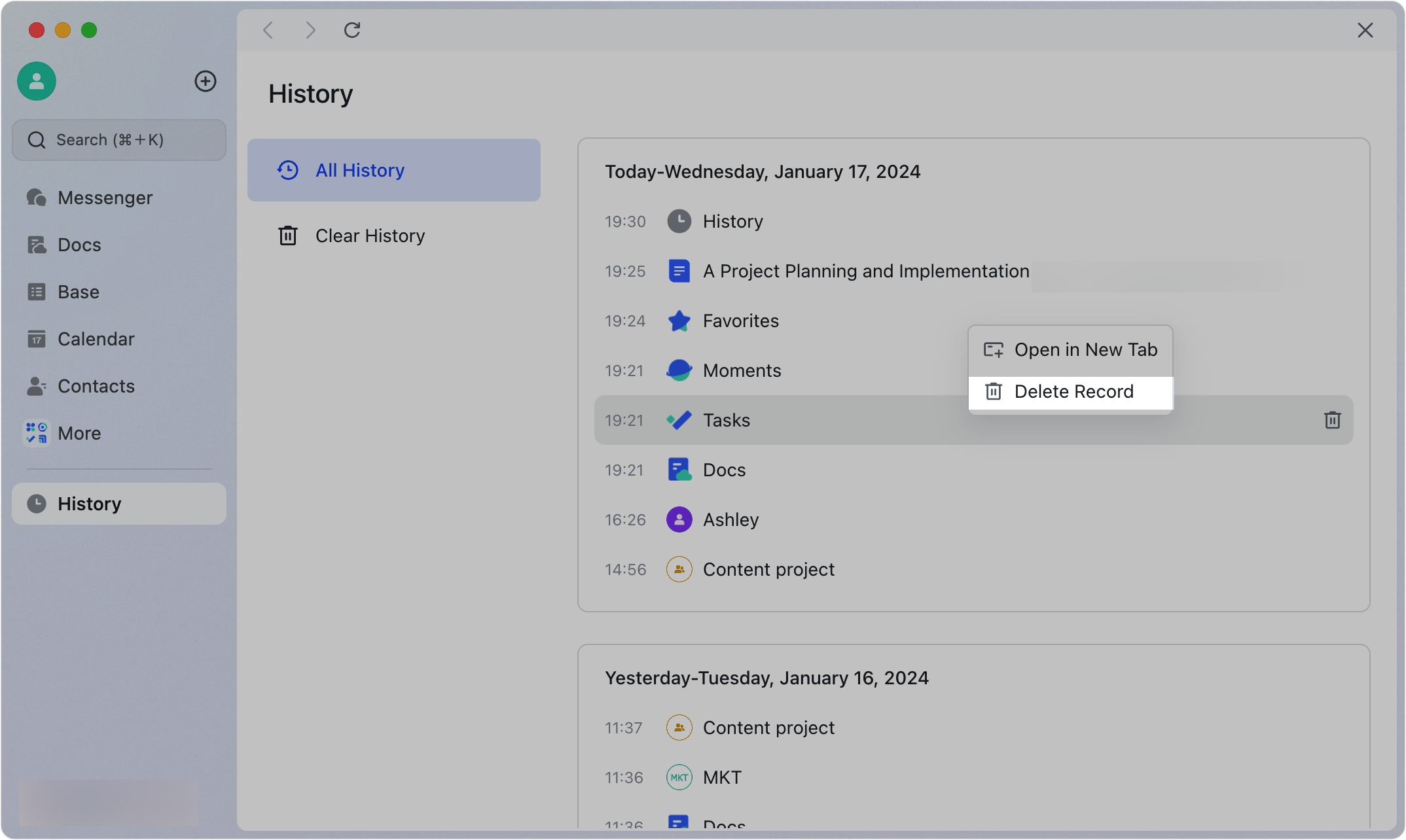 View your history on the desktop app