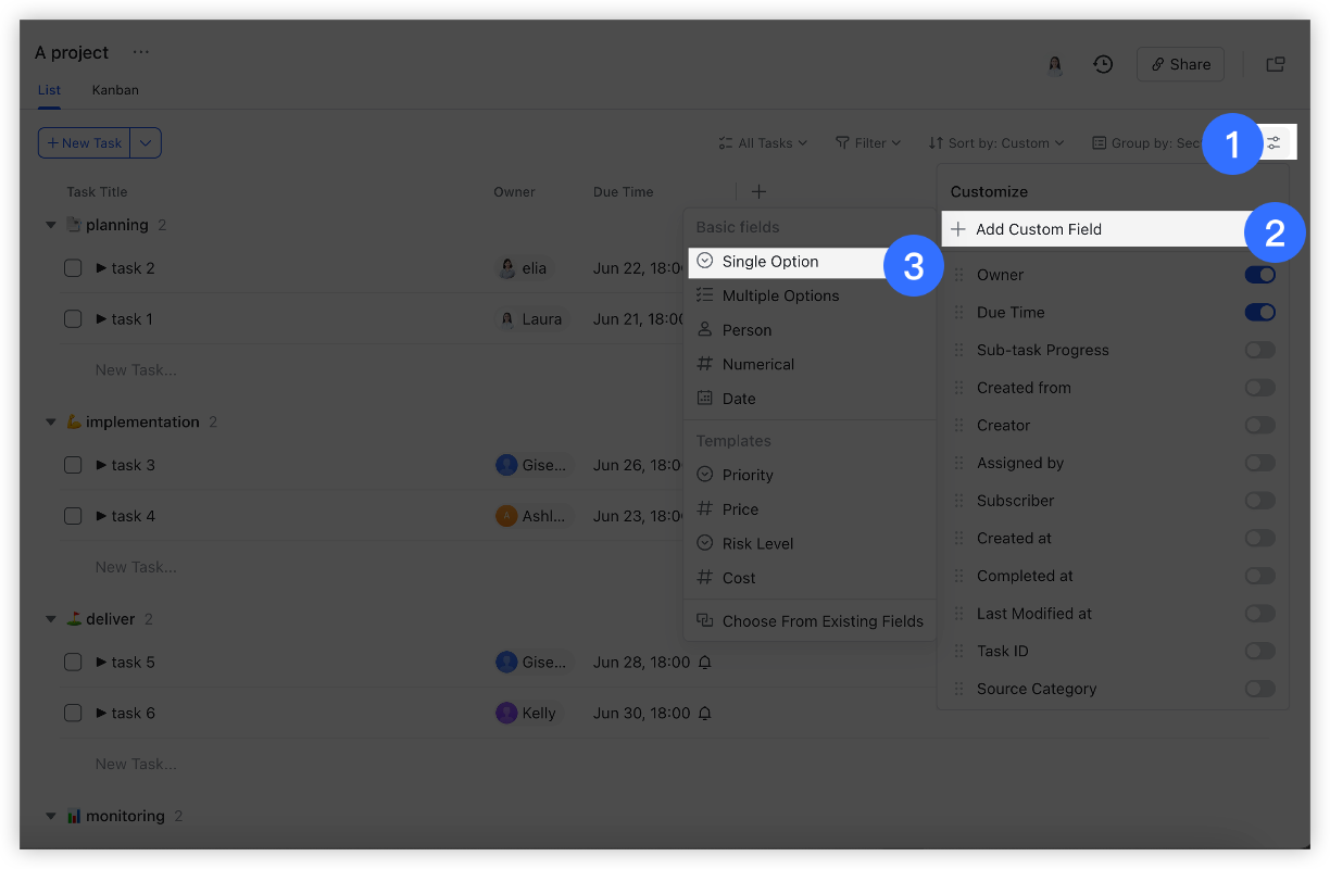 Add custom fields in Task List