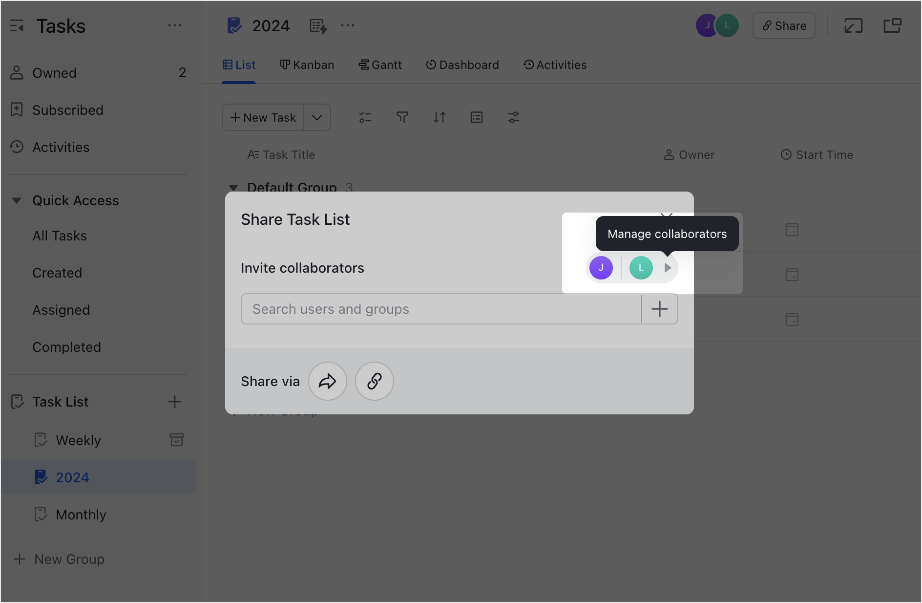 Create, share, and manage task lists