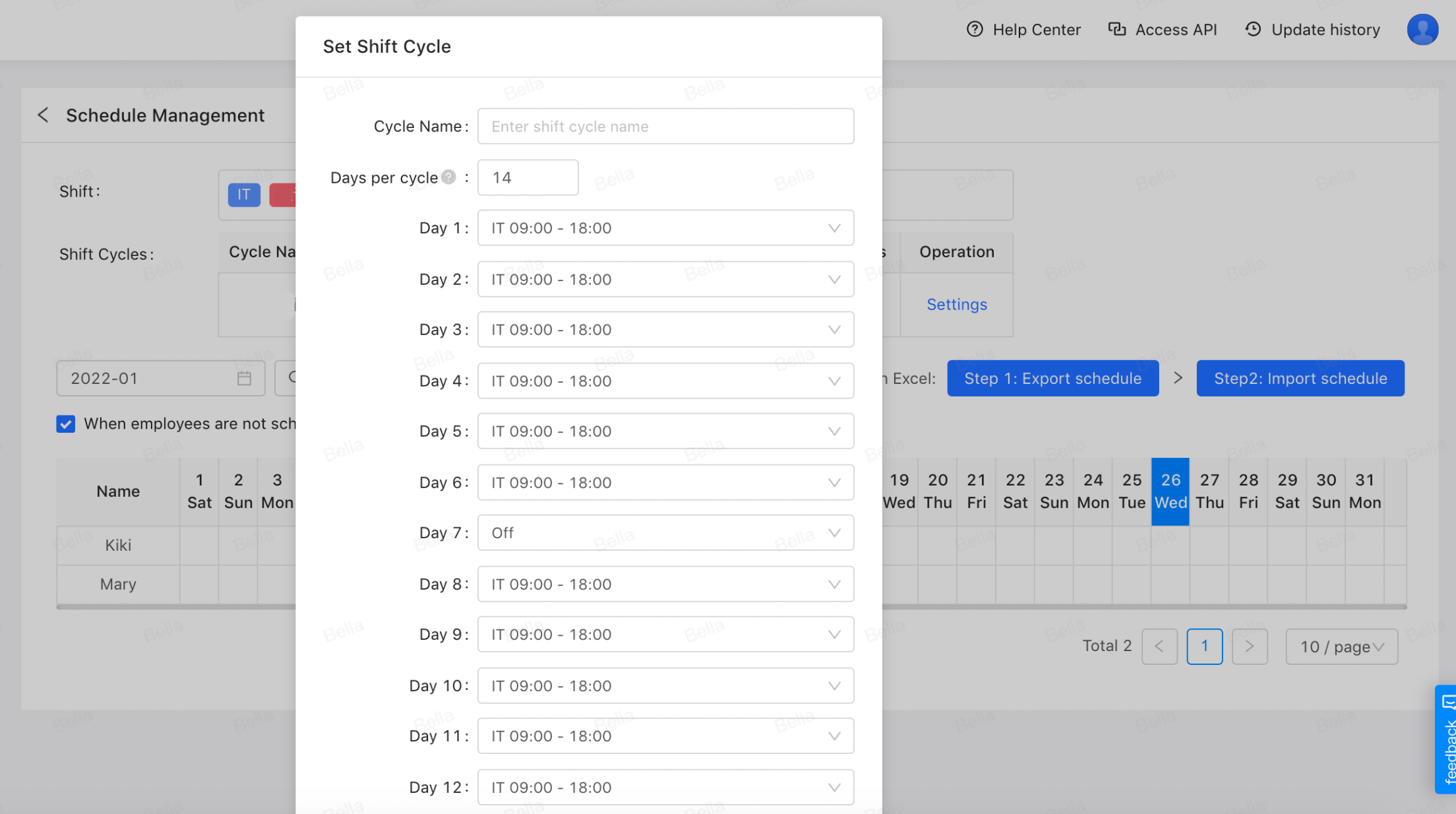 Admin | Set big and small shift attendance