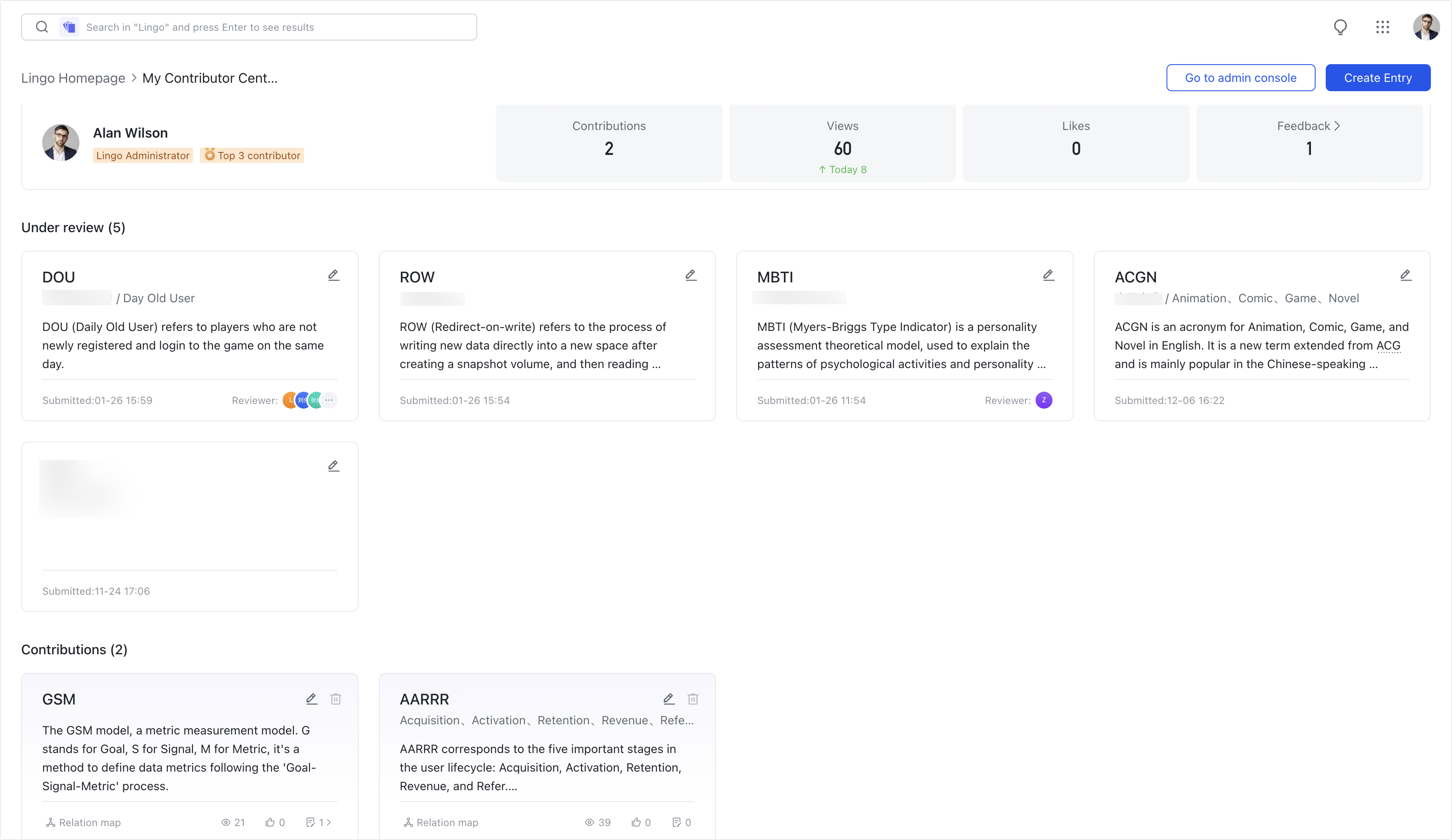 View your entry contribution record and feedback