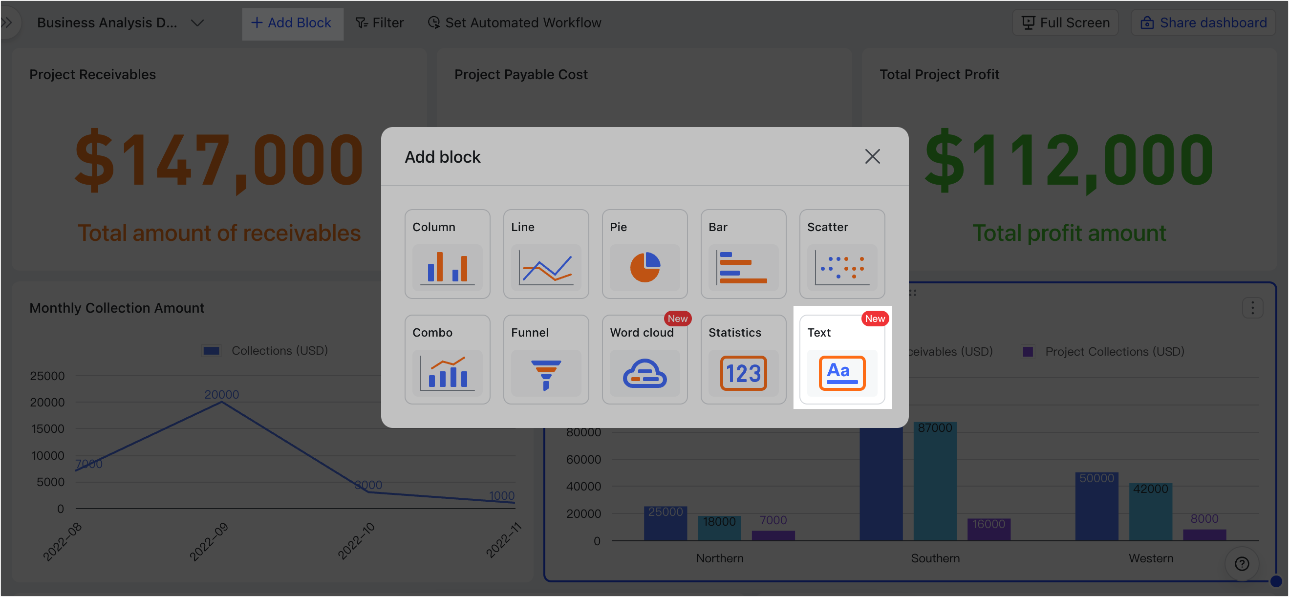Use the text block in the Base dashboard