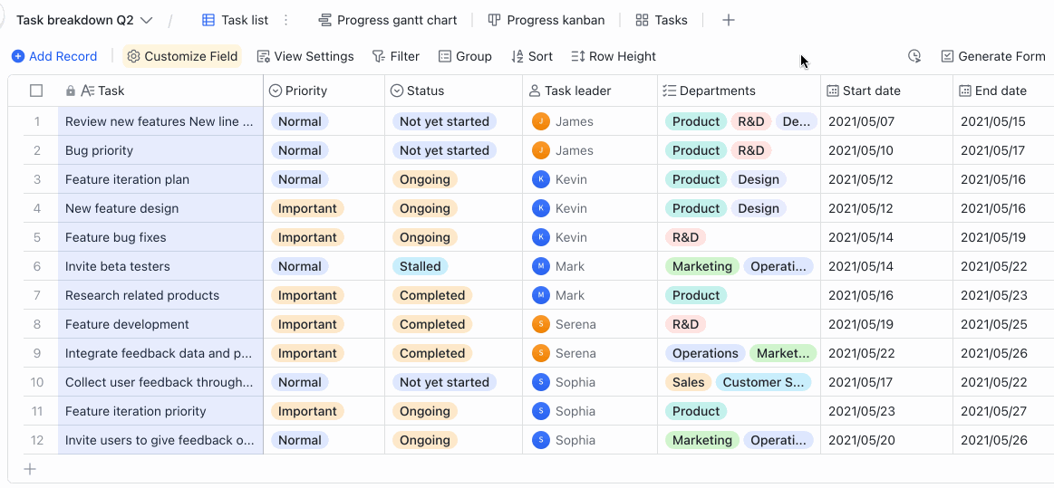 Set row height in Base