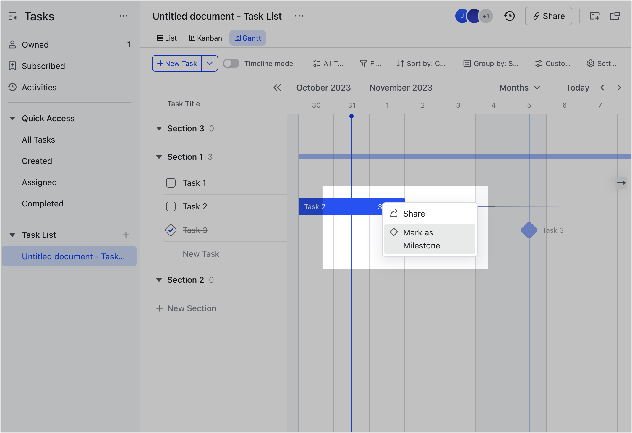 Use a Gantt chart to view and manage task list progress