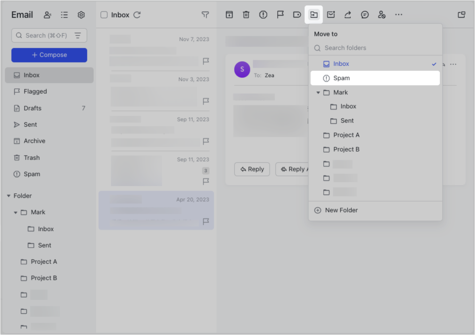Mark and unmark emails as spam