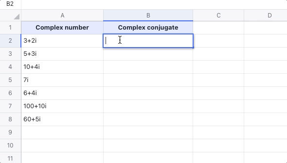 IMCONJUGATE function for Sheets