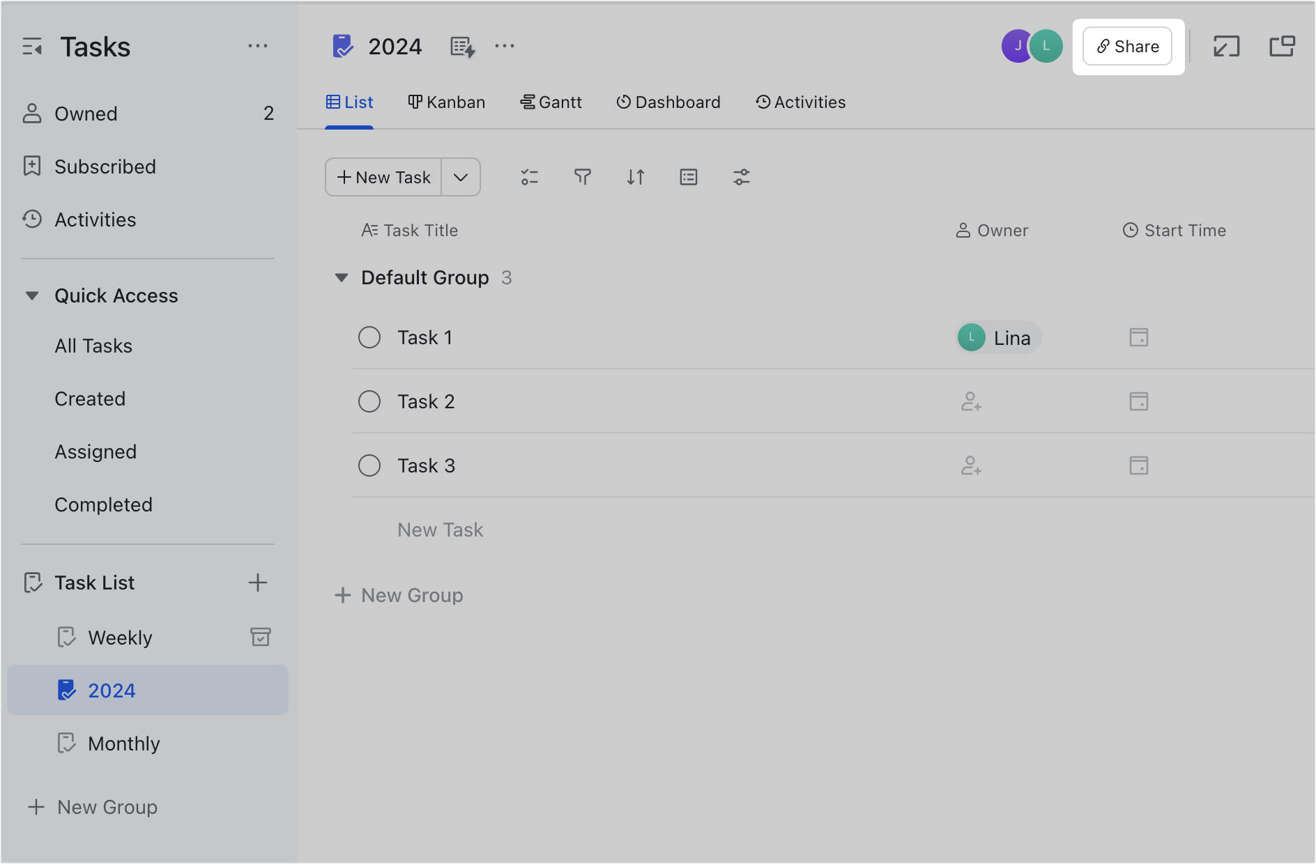 Create, share, and manage task lists