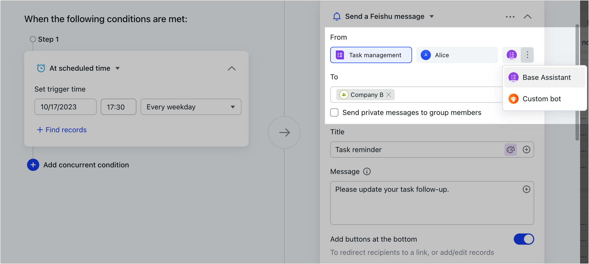 Send messages using different identities with automated workflow