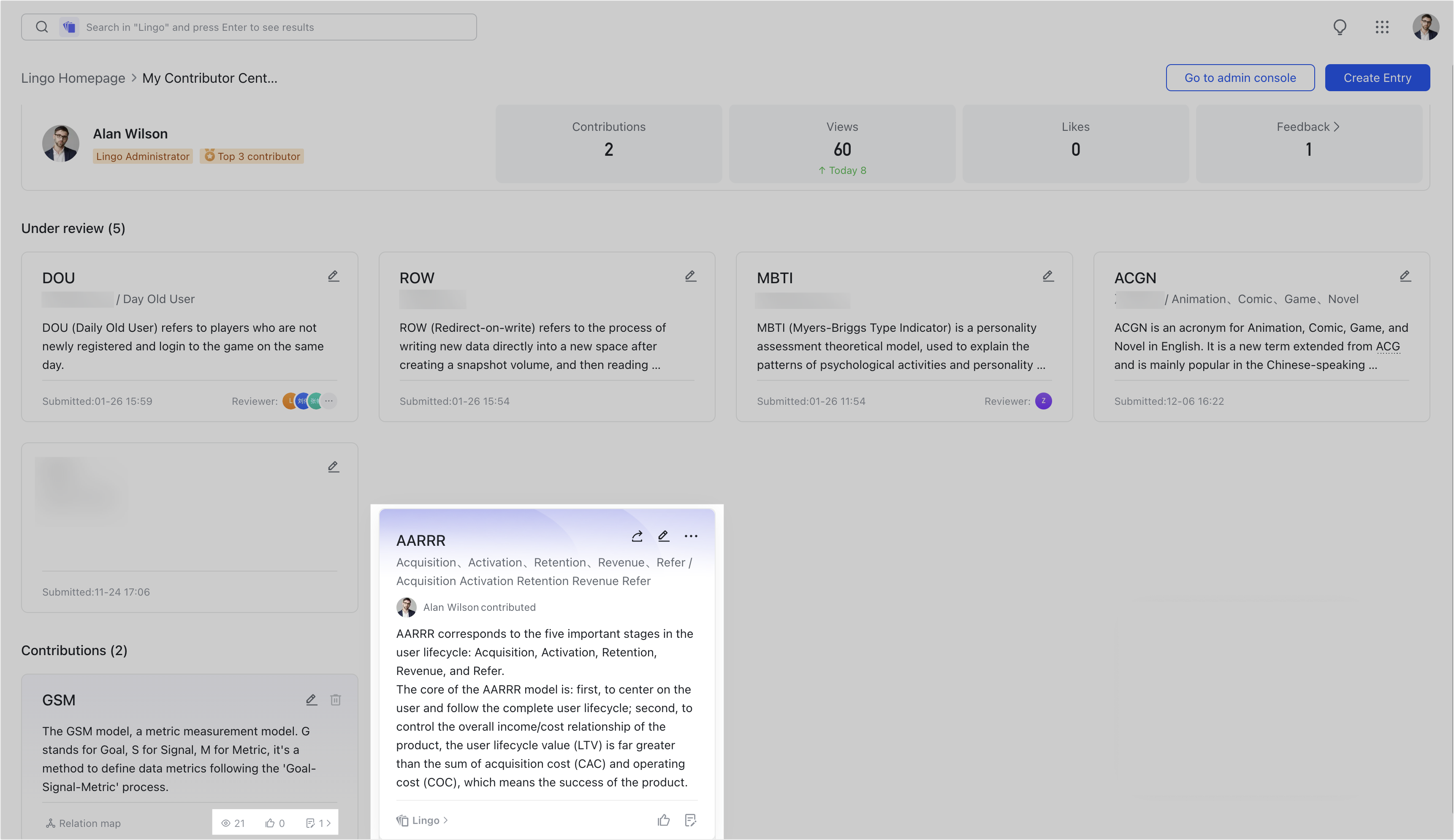 View your entry contribution record and feedback