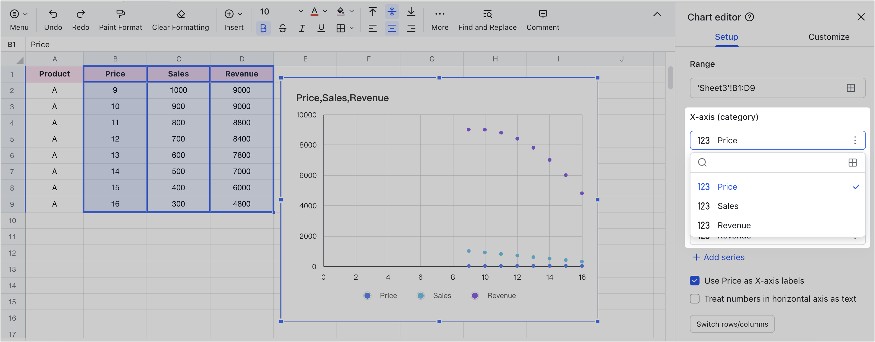 Use scatter charts in Sheets