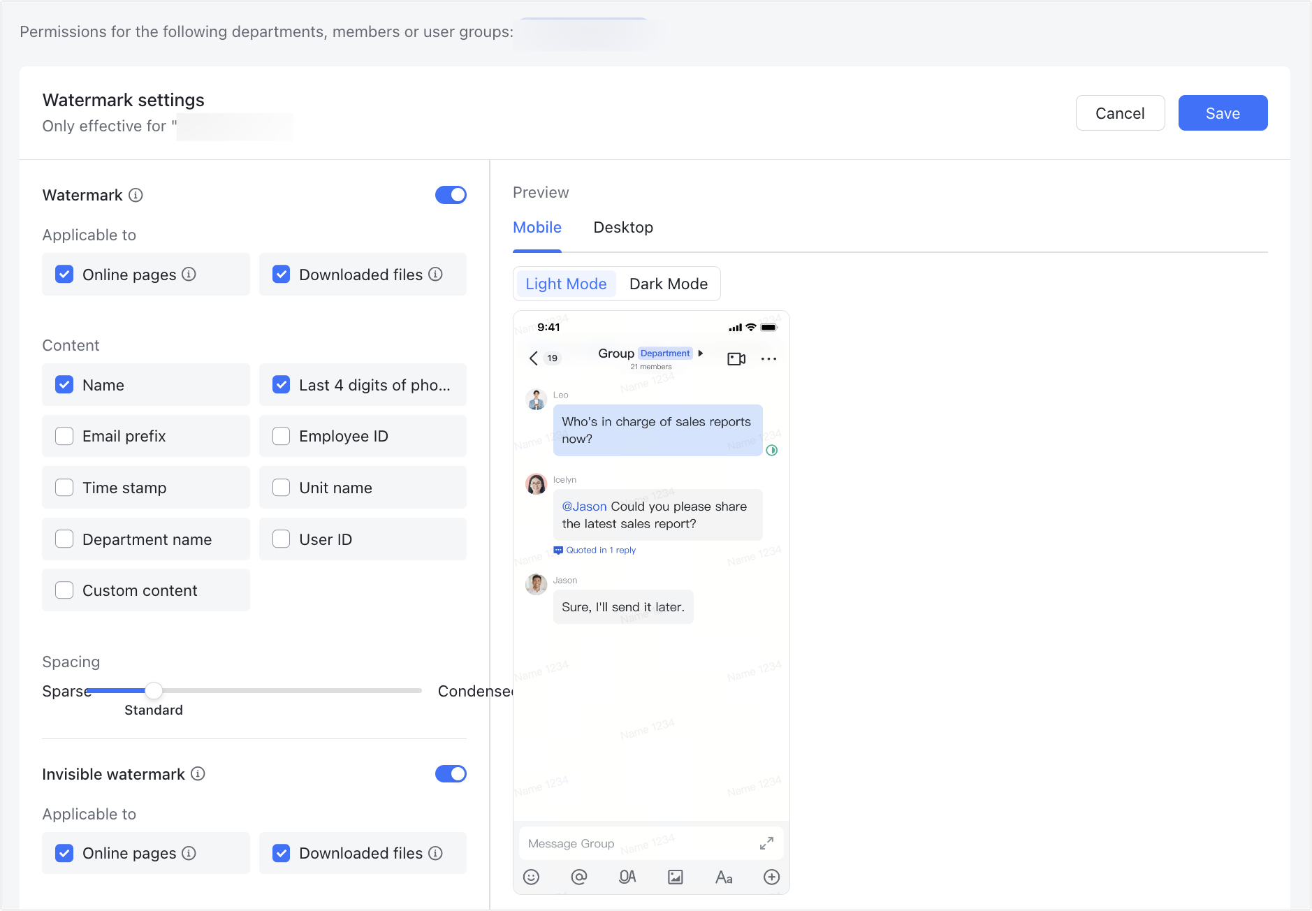 Admin | Set watermarks based on the organizational structure