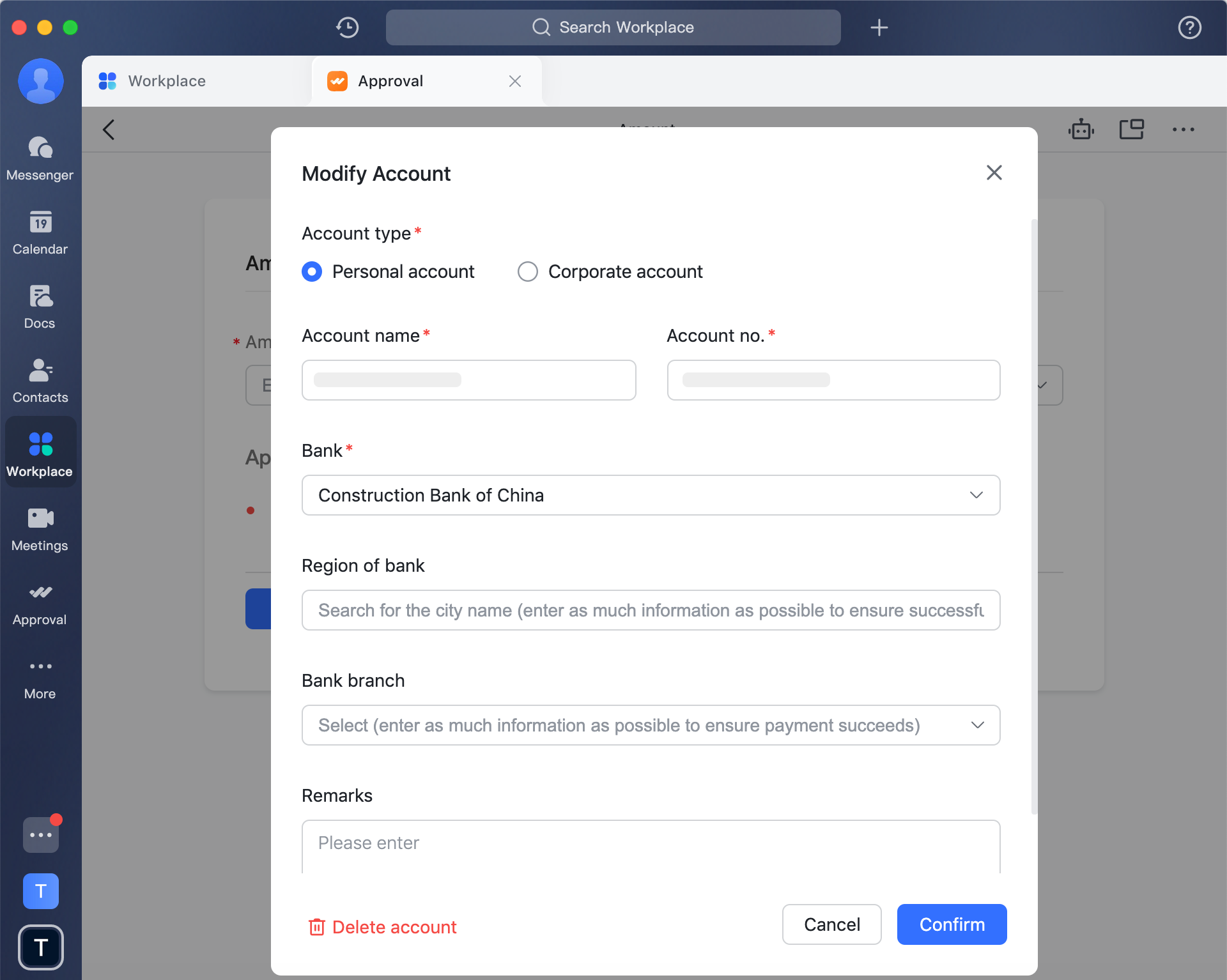 Admin | Use the Payee Account widget