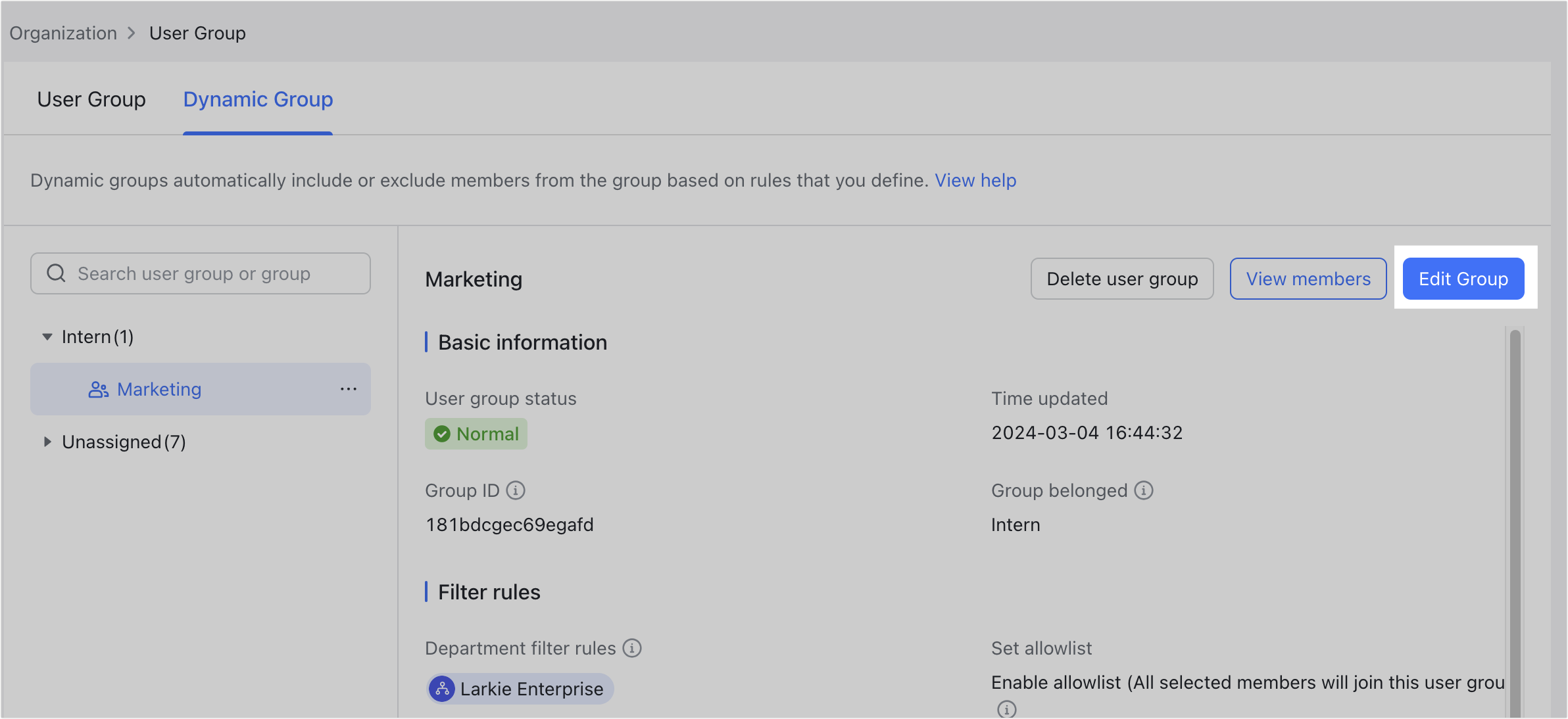Admin | Configure dynamic groups
