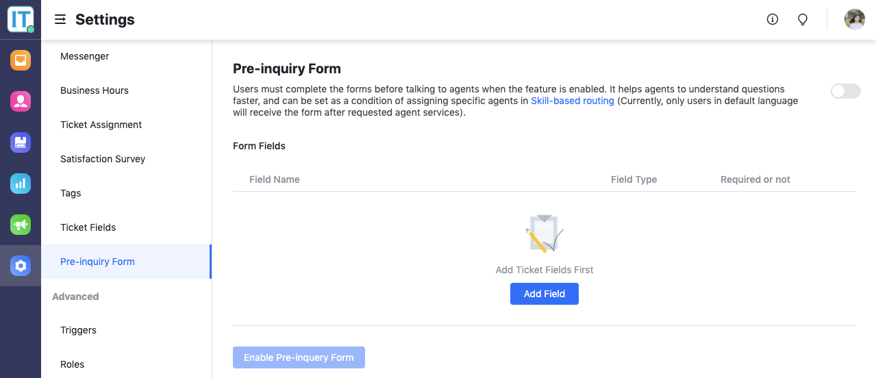Configure Help Desk pre-inquiry forms
