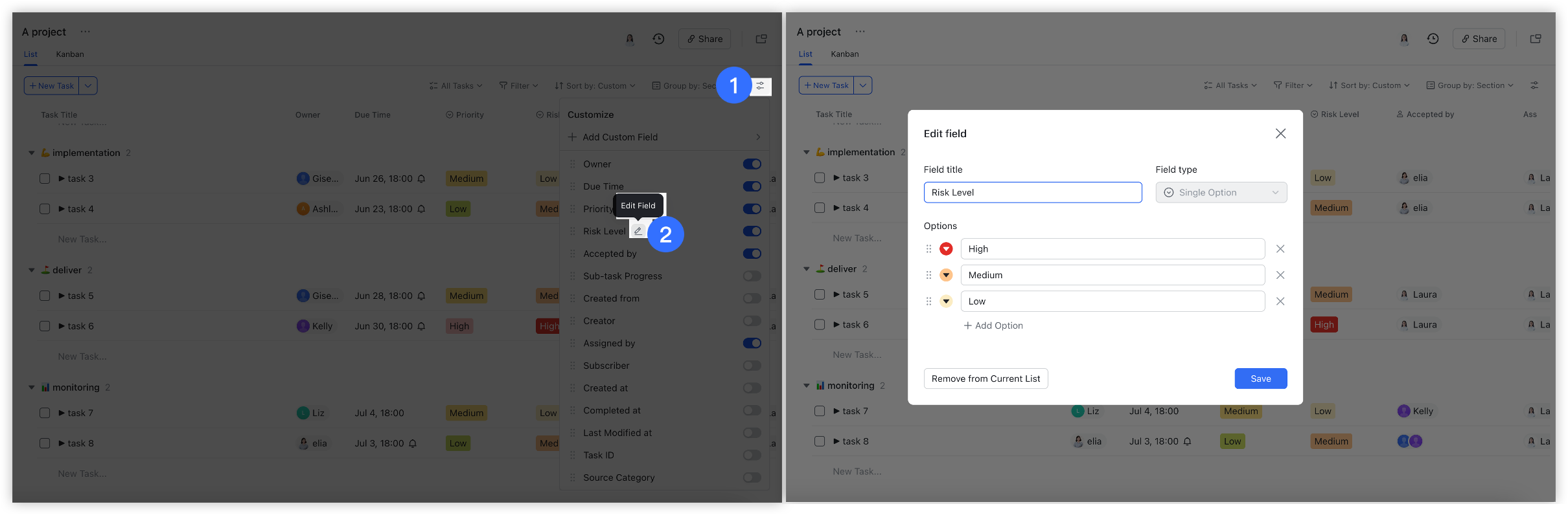 Add custom fields in Task List
