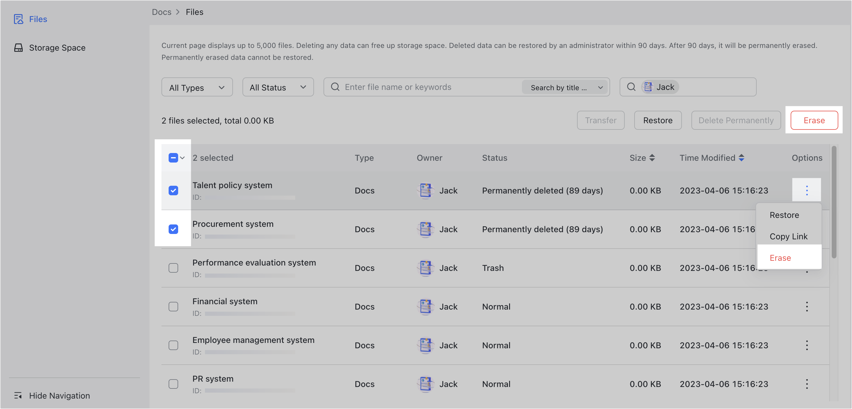 Admin | Manage document files