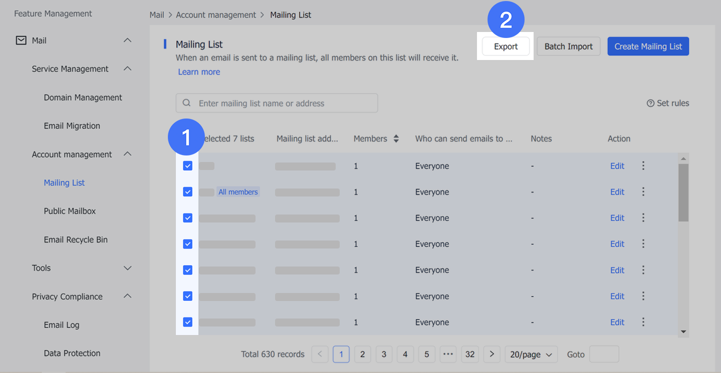 Admin | Batch import, export, and edit mailing lists