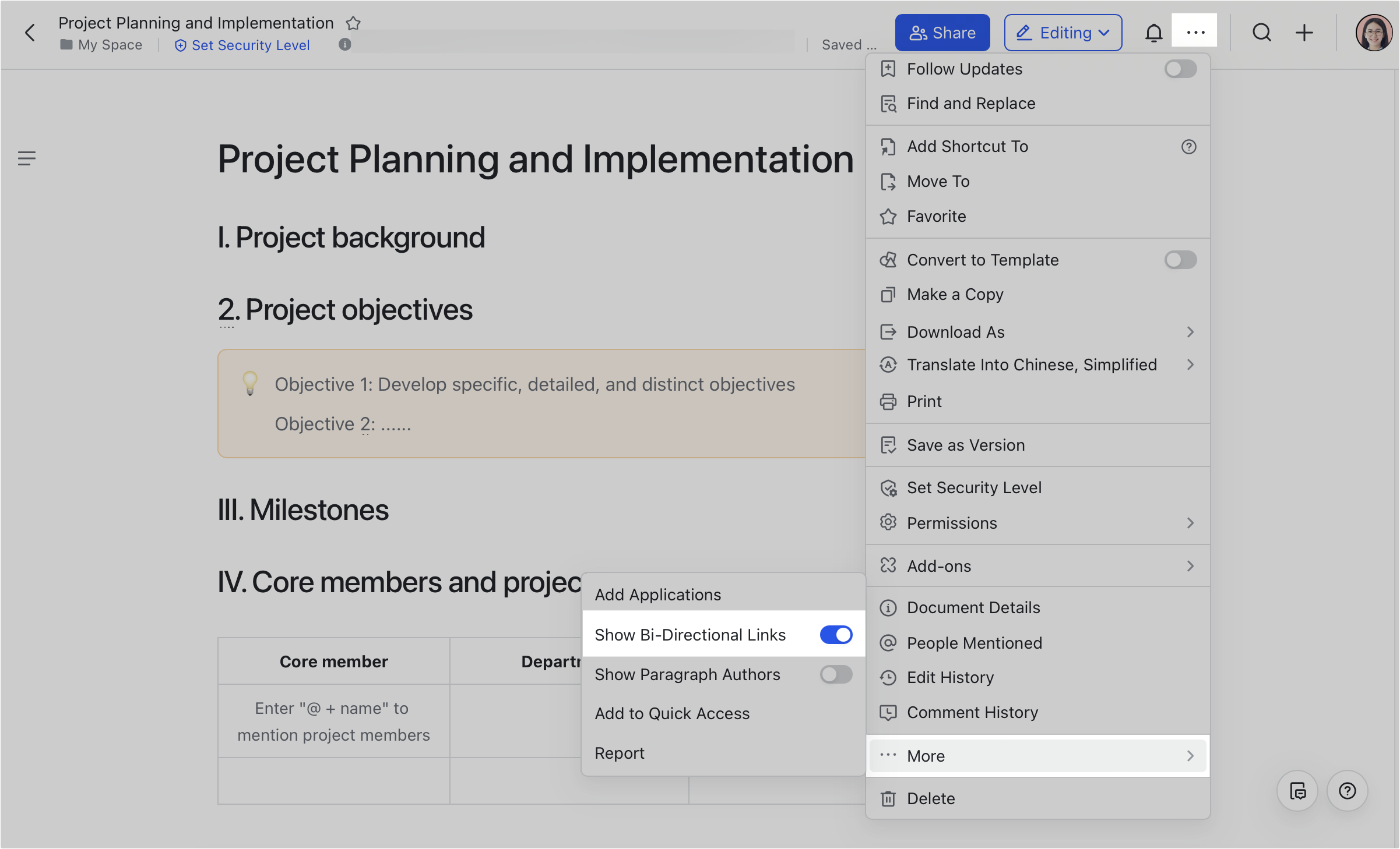 Use bi-directional links in Docs