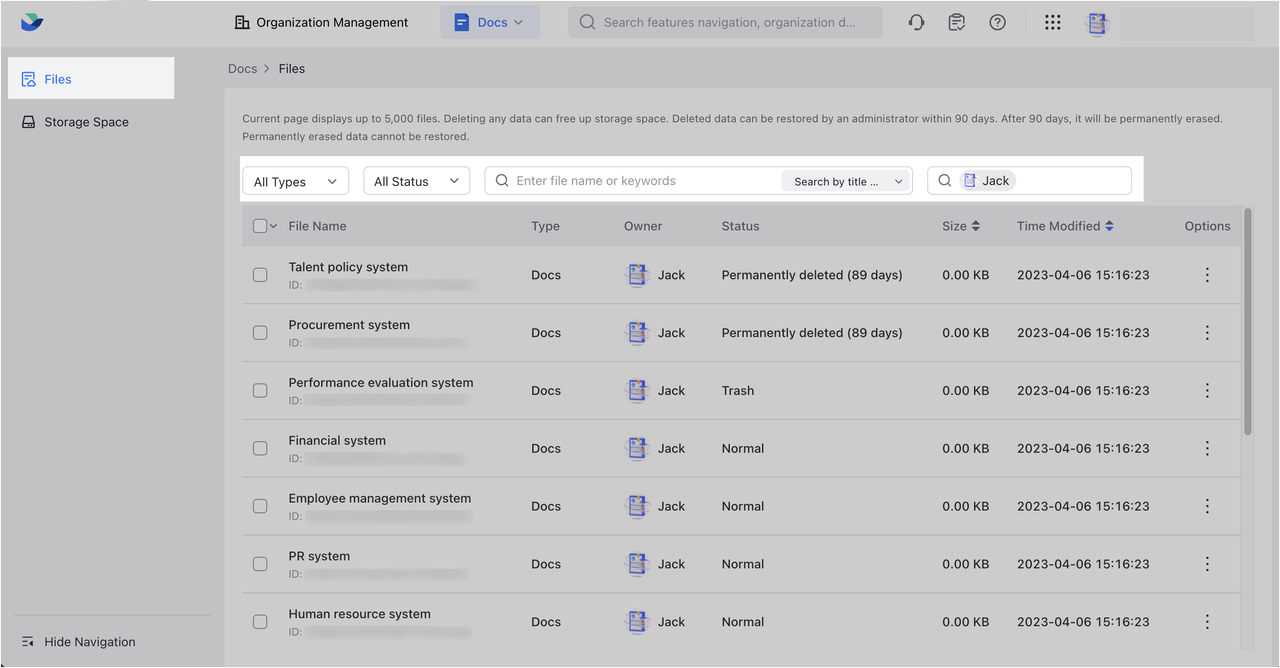 Admin | Manage document files