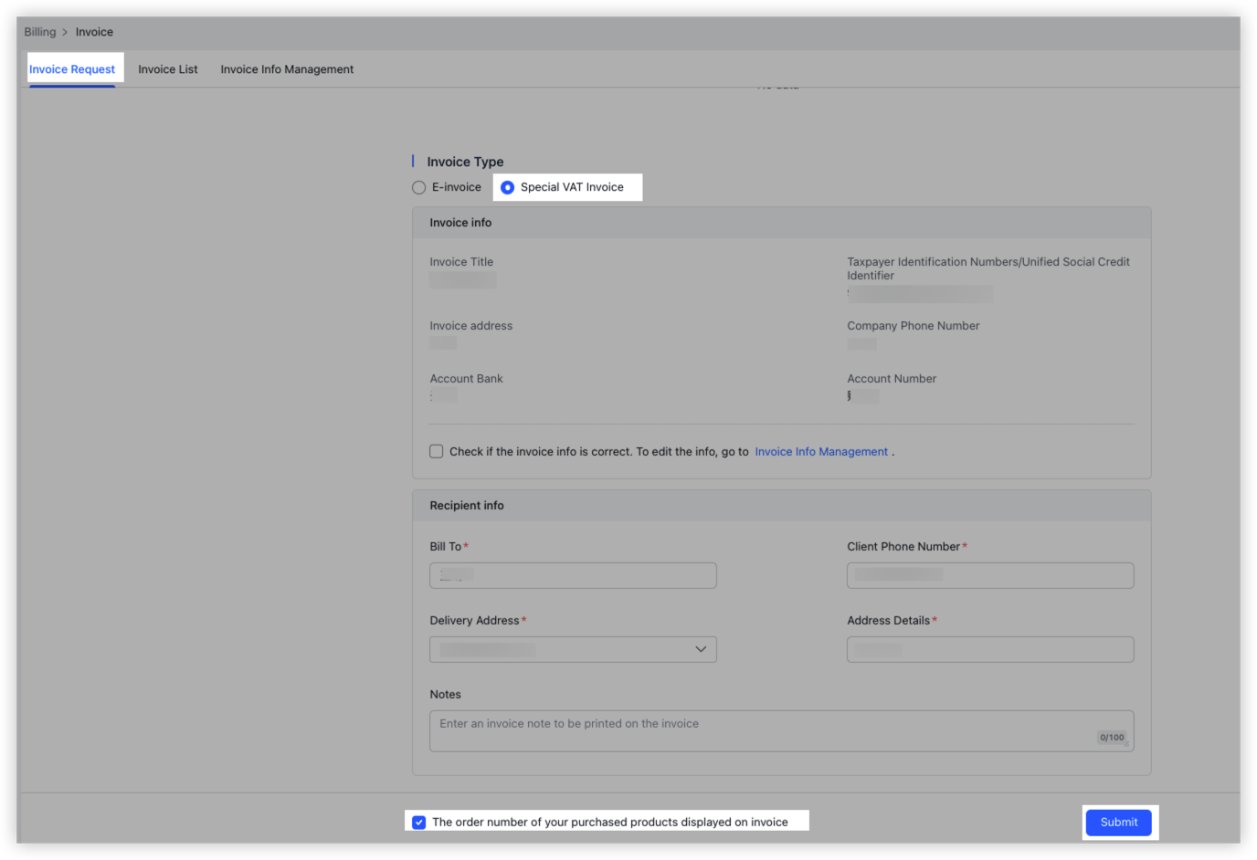 Admin | Request invoices