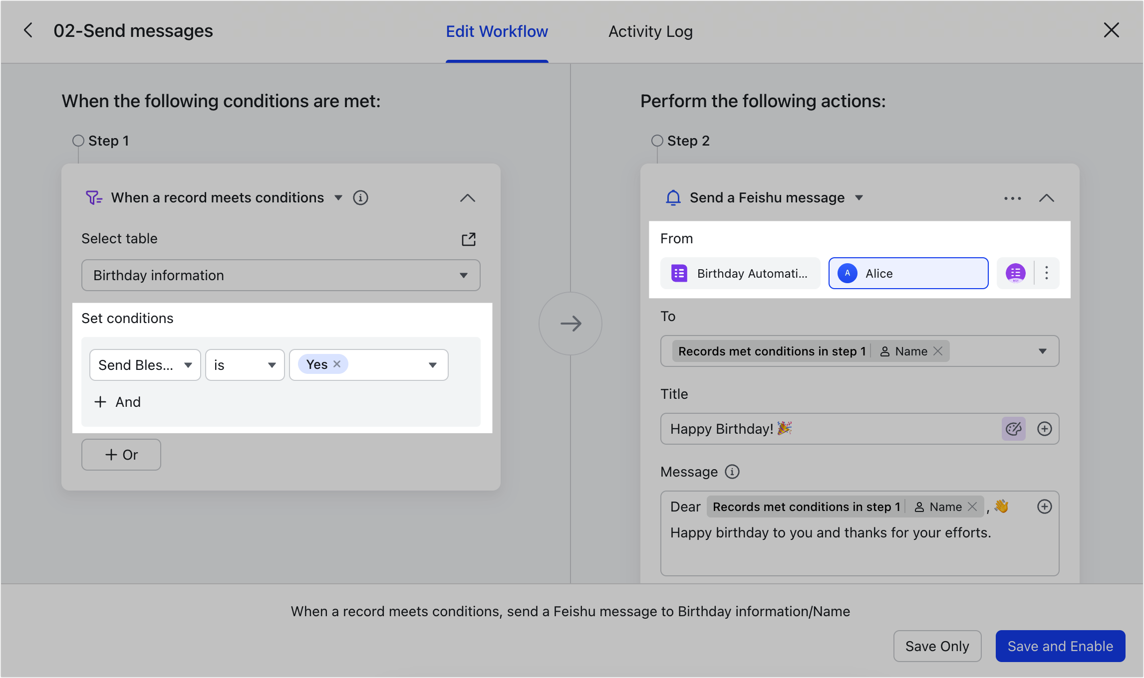Send messages using different identities with automated workflow