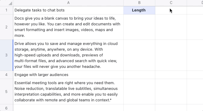 LEN function for Sheets