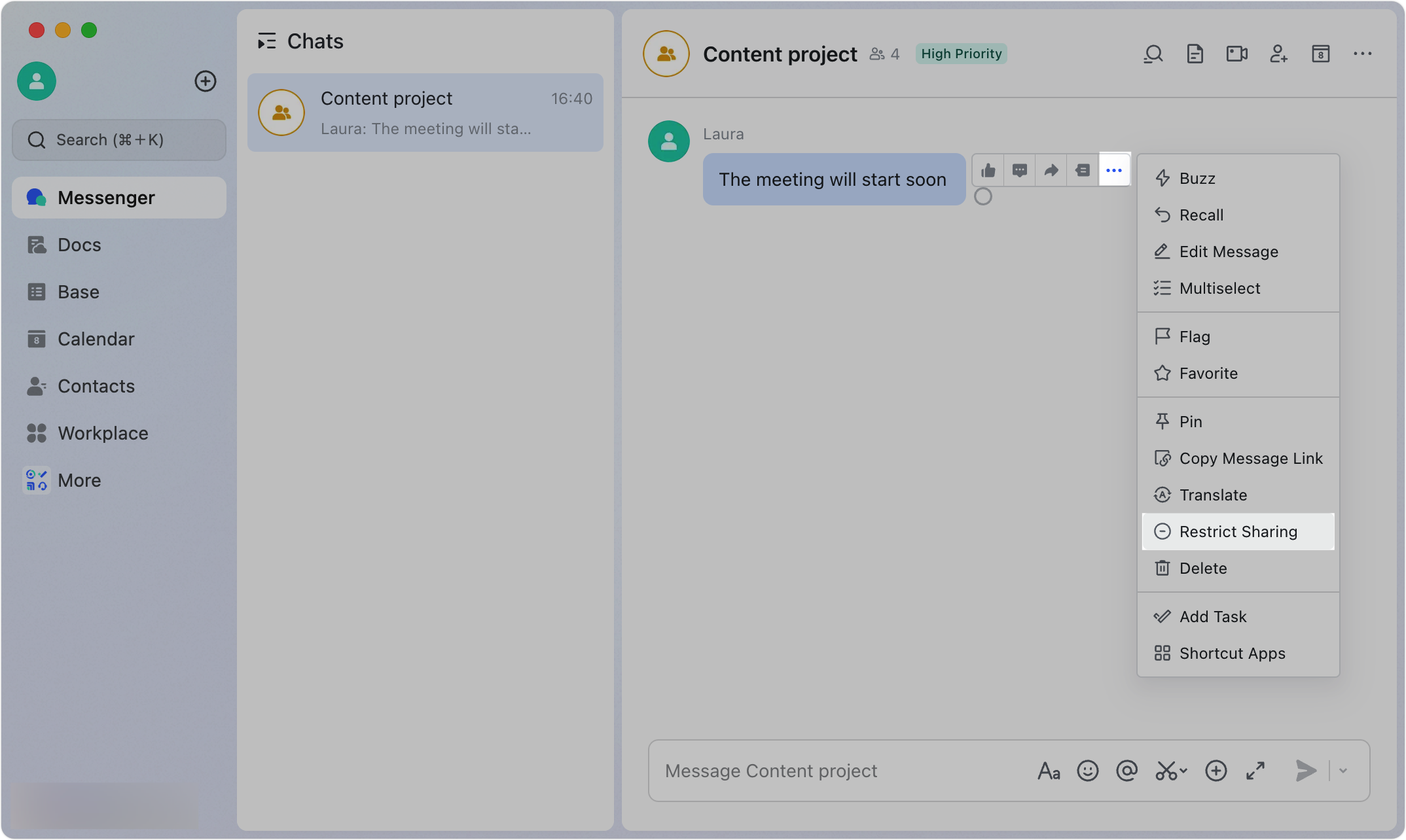 Restrict message sharing