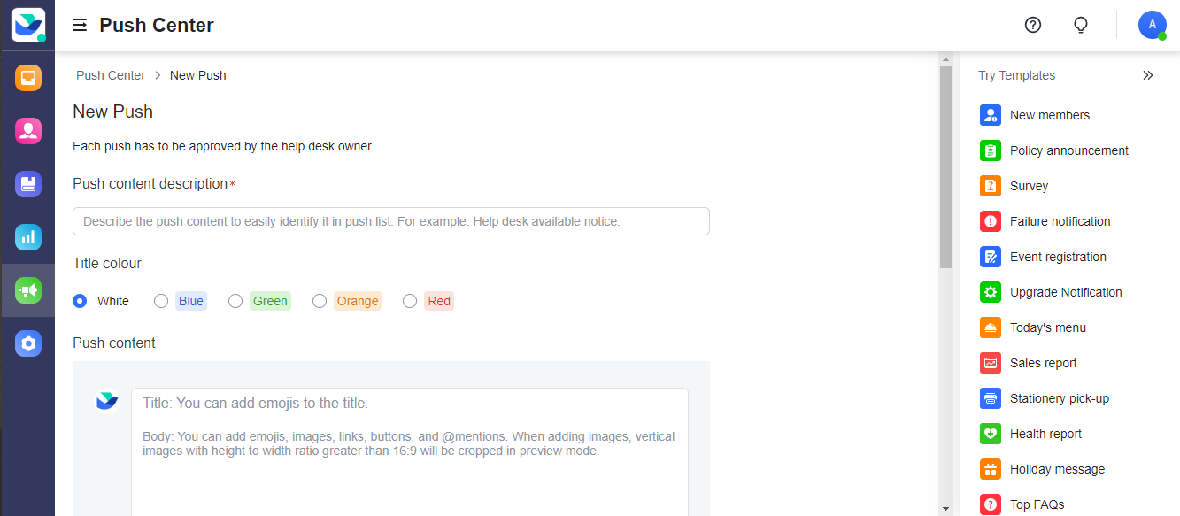 Create and manage Help Desk push notifications