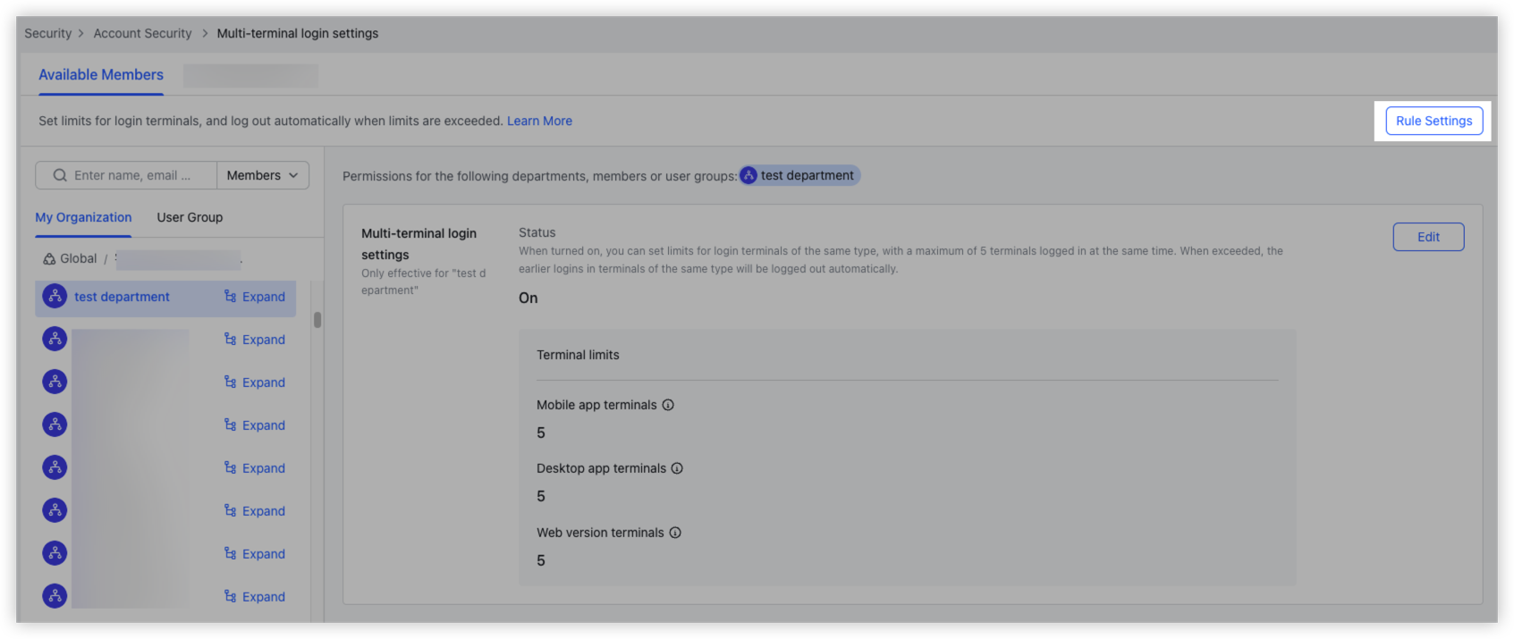 Admin | Configure multi-device login