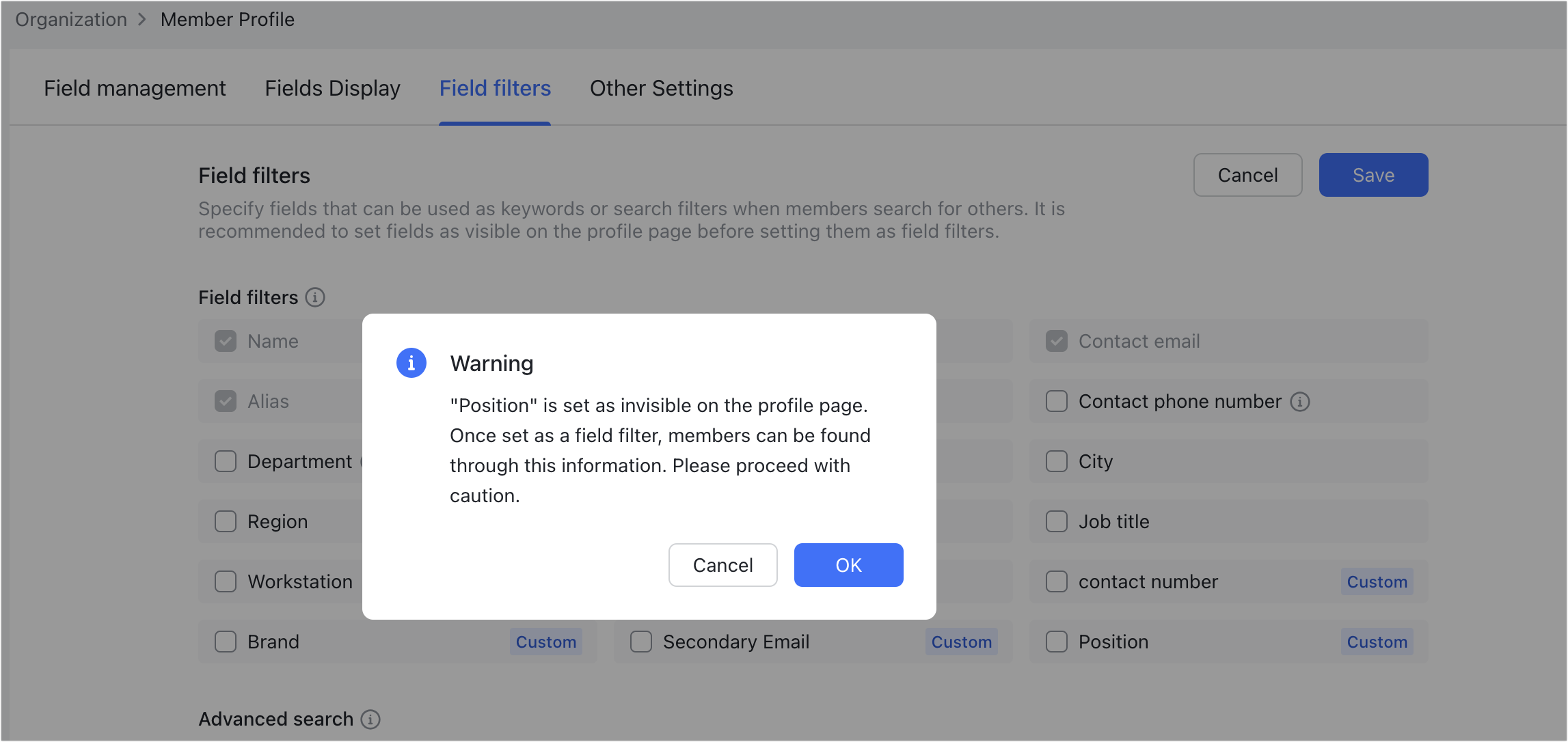Admin | Allow members to search by custom fields