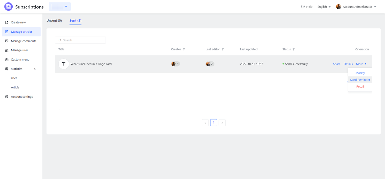 Set up reminders for unread Broadcasters messages
