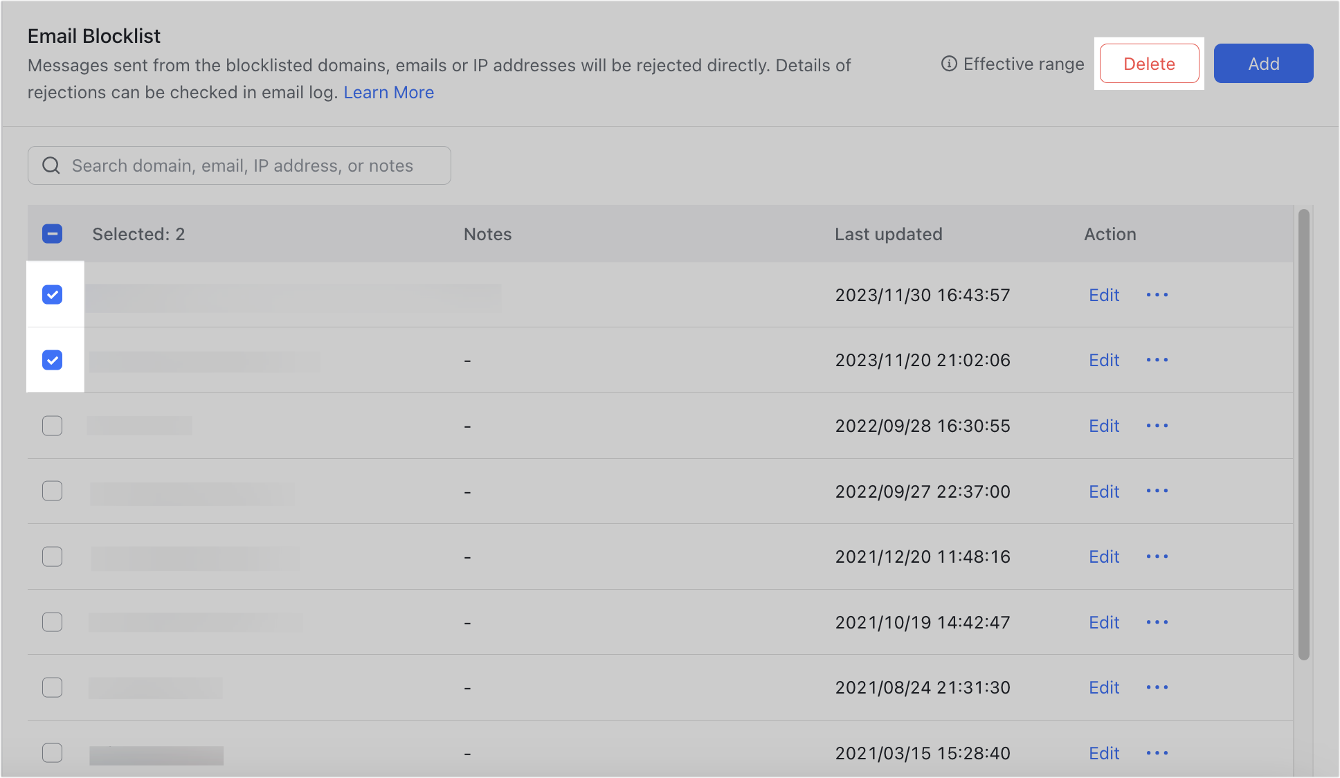 Admin | Create an email blocklist