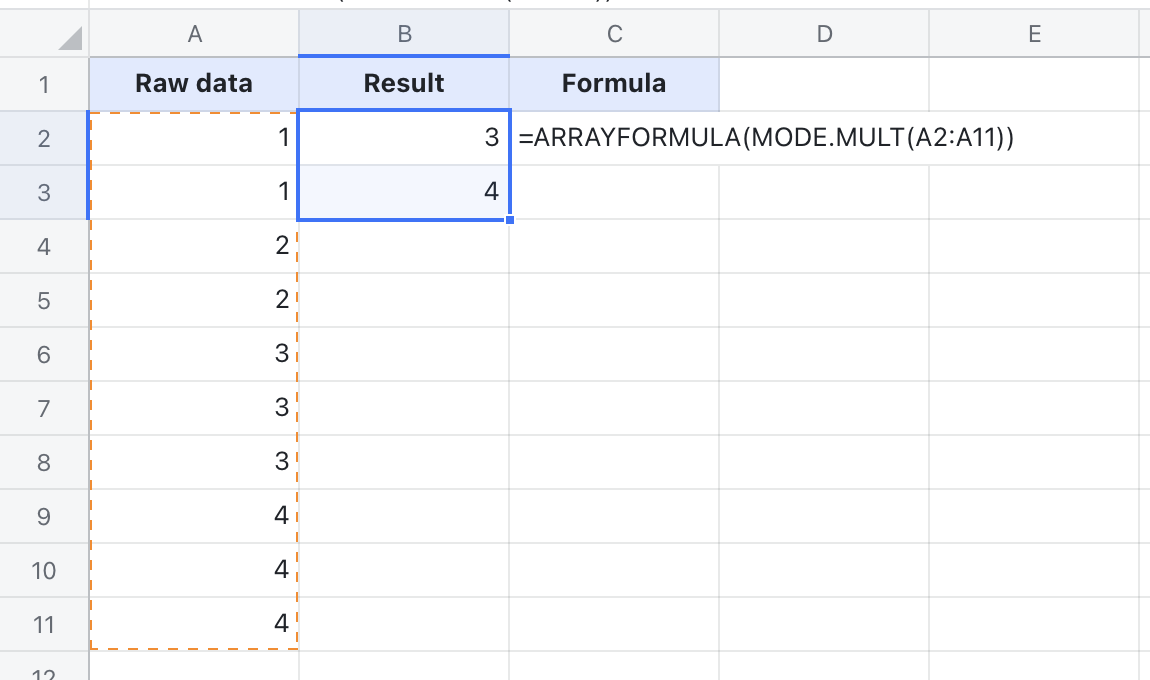 MODE.MULT function for Sheets
