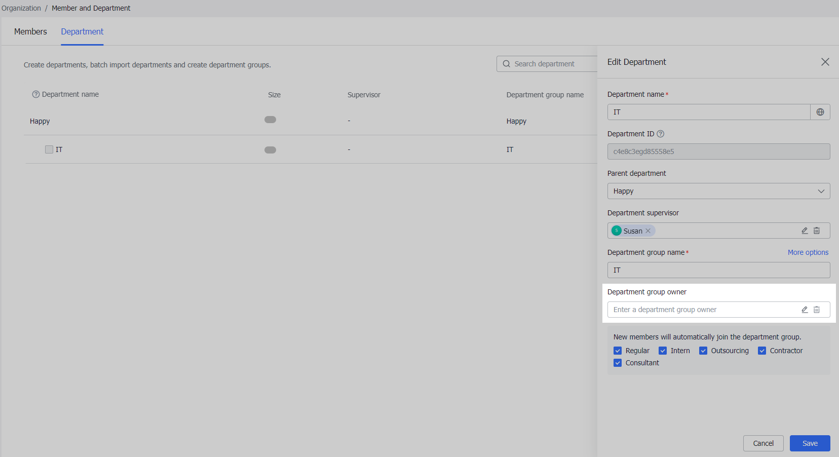 How to change department group owner?