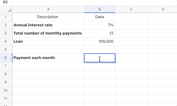 PMT function for Sheets